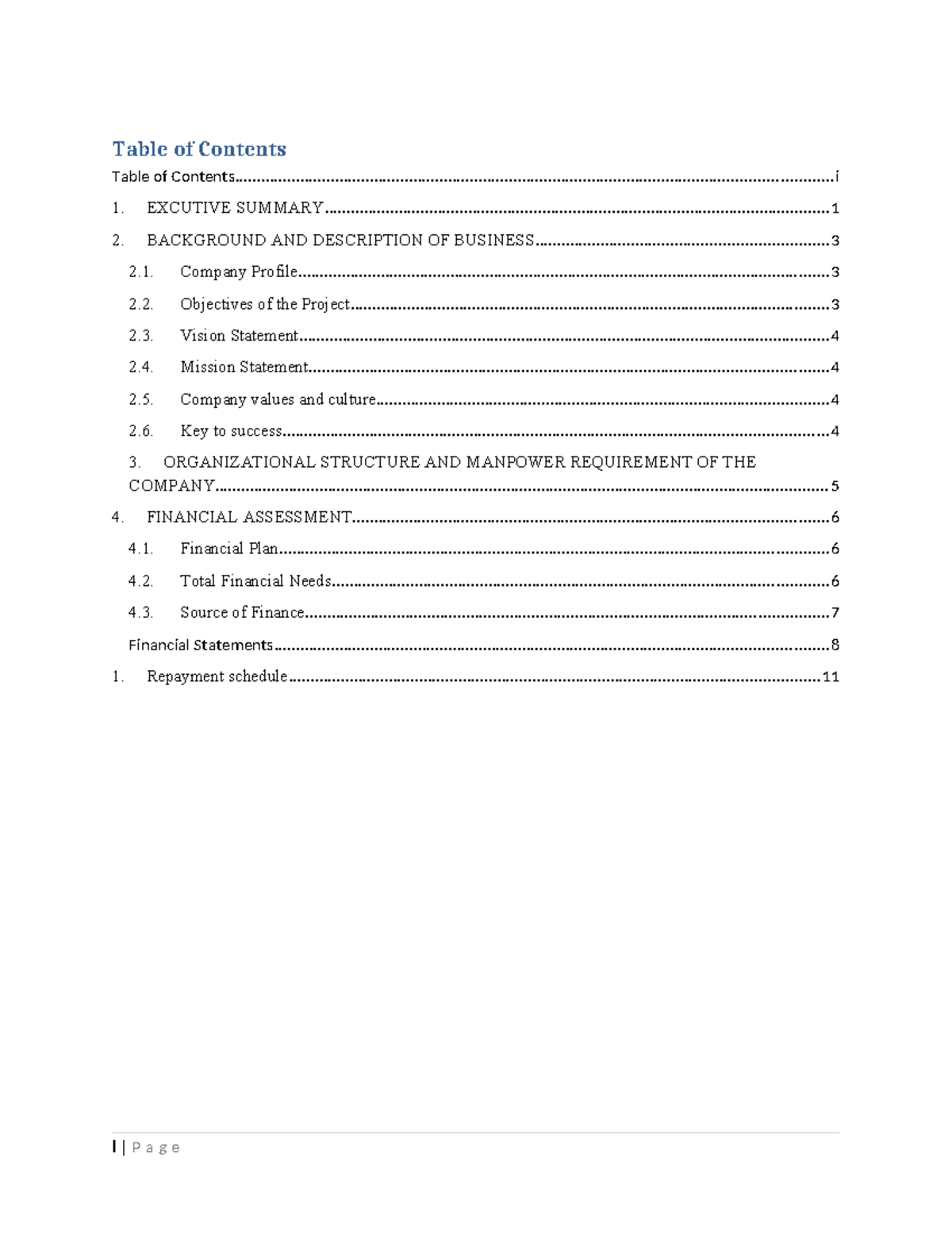 Sebile Negia New BP - only for practice - Table of Contents 1. EXCUTIVE ...