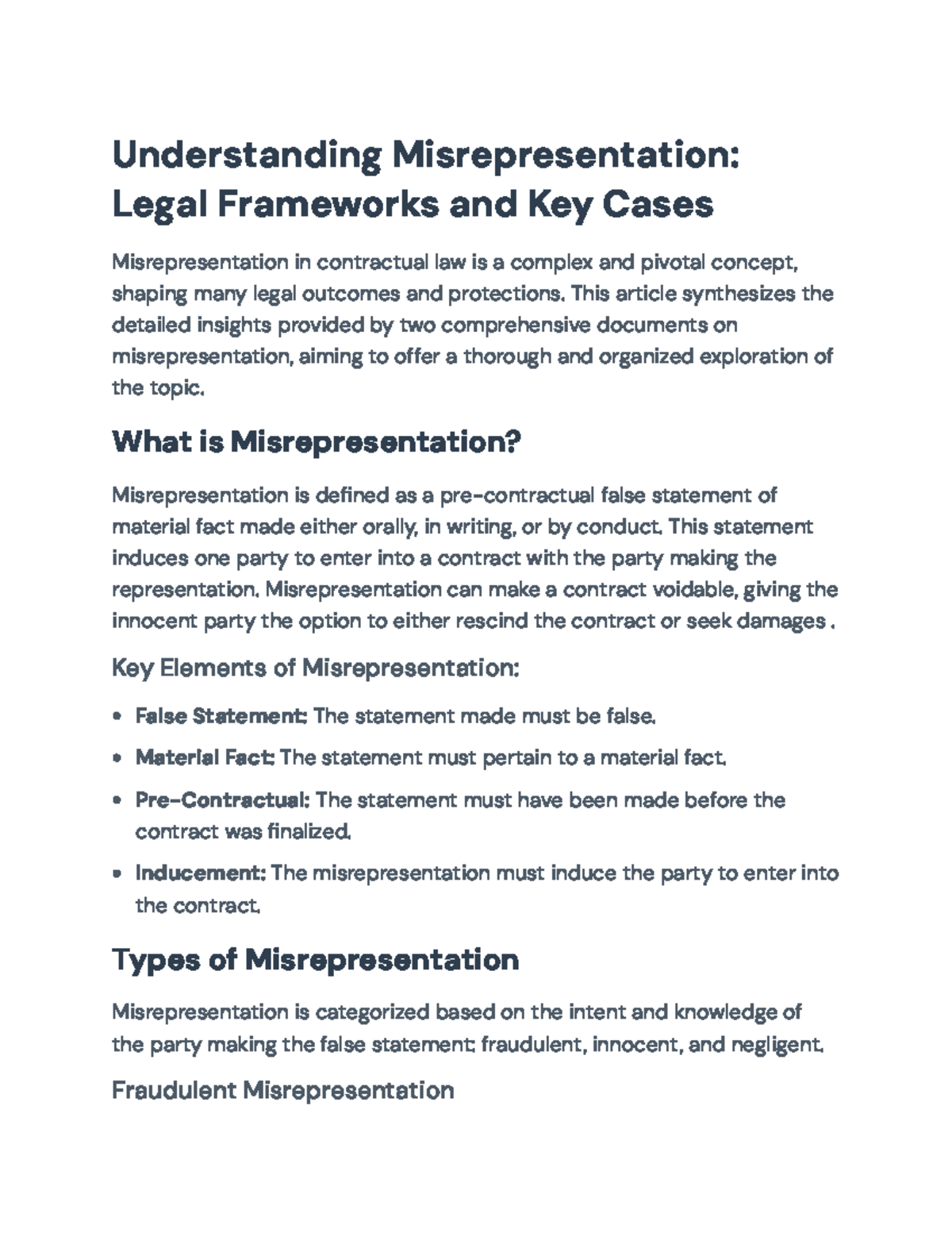 Understanding Misrepresentation in Contract Law: Key Cases & Remedies ...