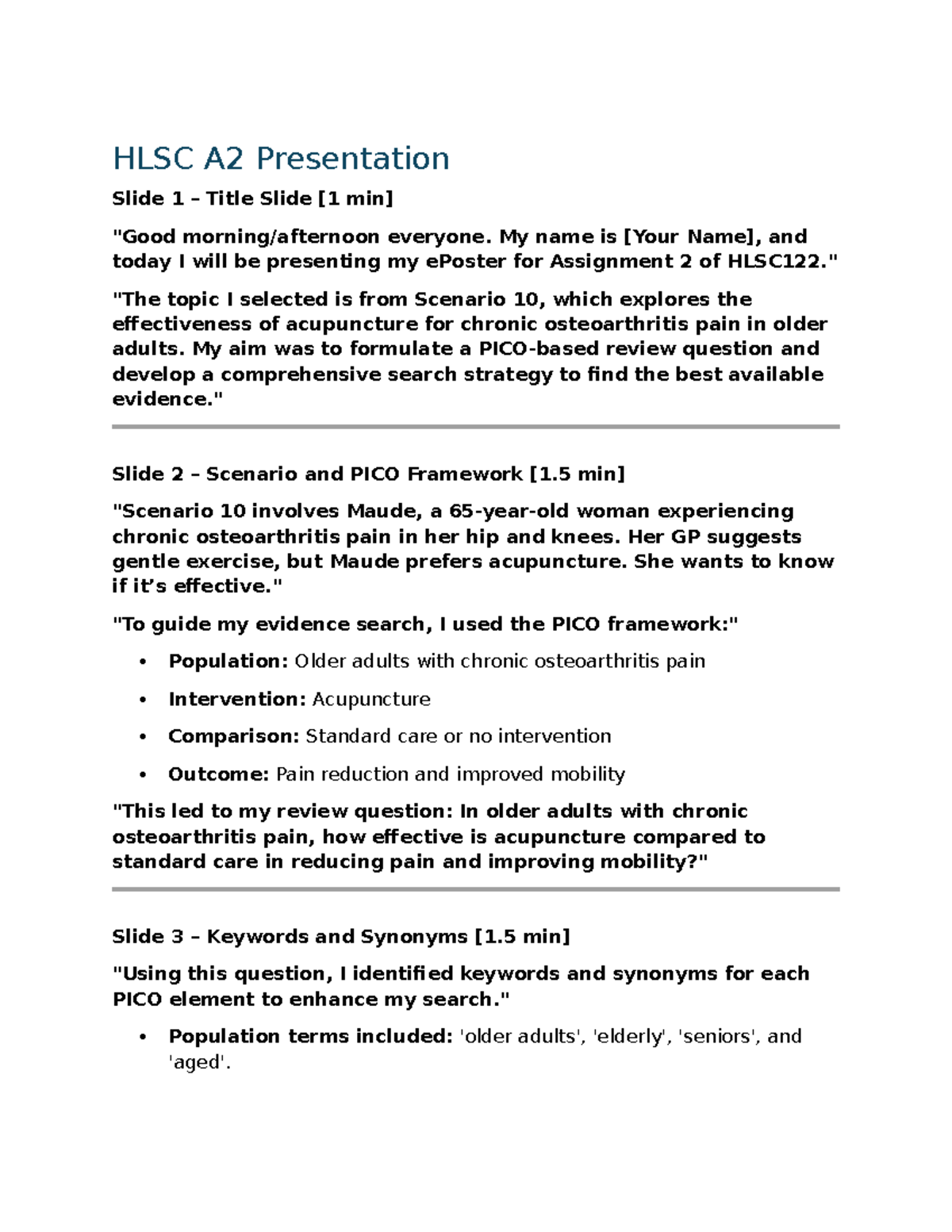 HLSC A2 Presentation - E poster script - HLSC A2 Presentation Slide 1 ...