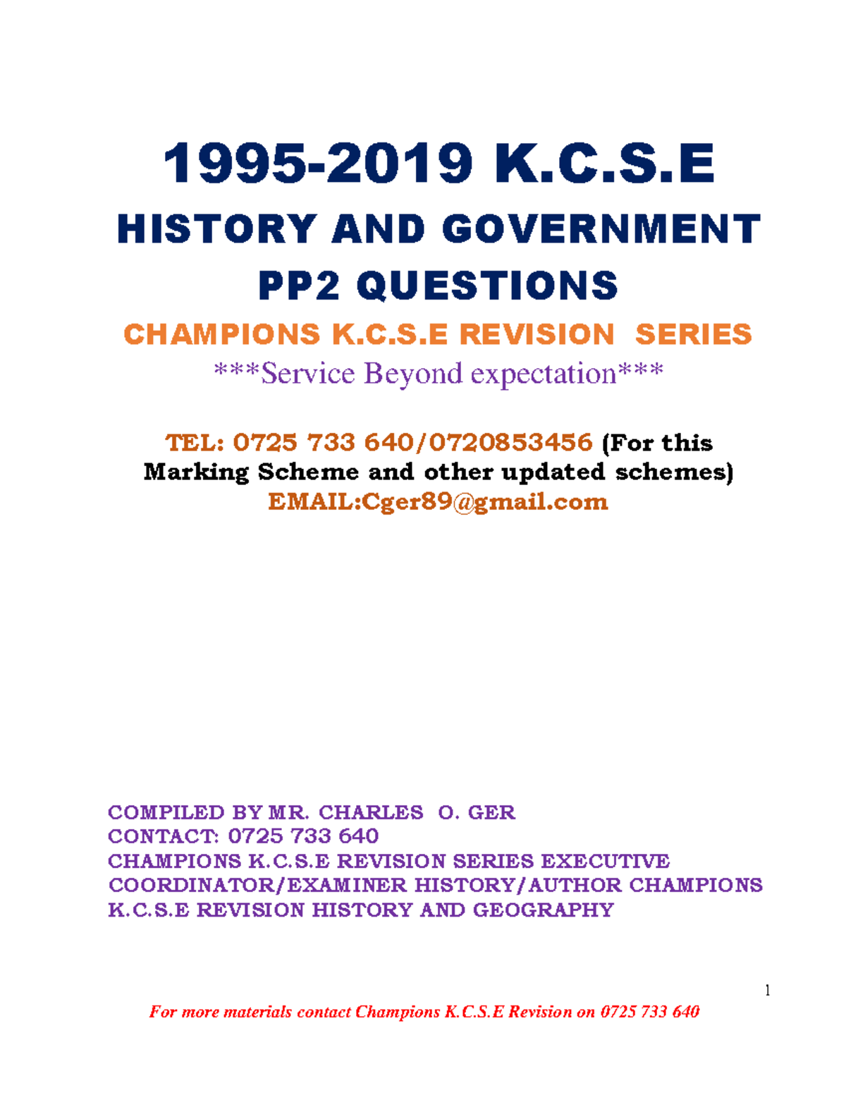K.C.S.E History & Government PP2 Questions 1995-2002 Comprehensive ...