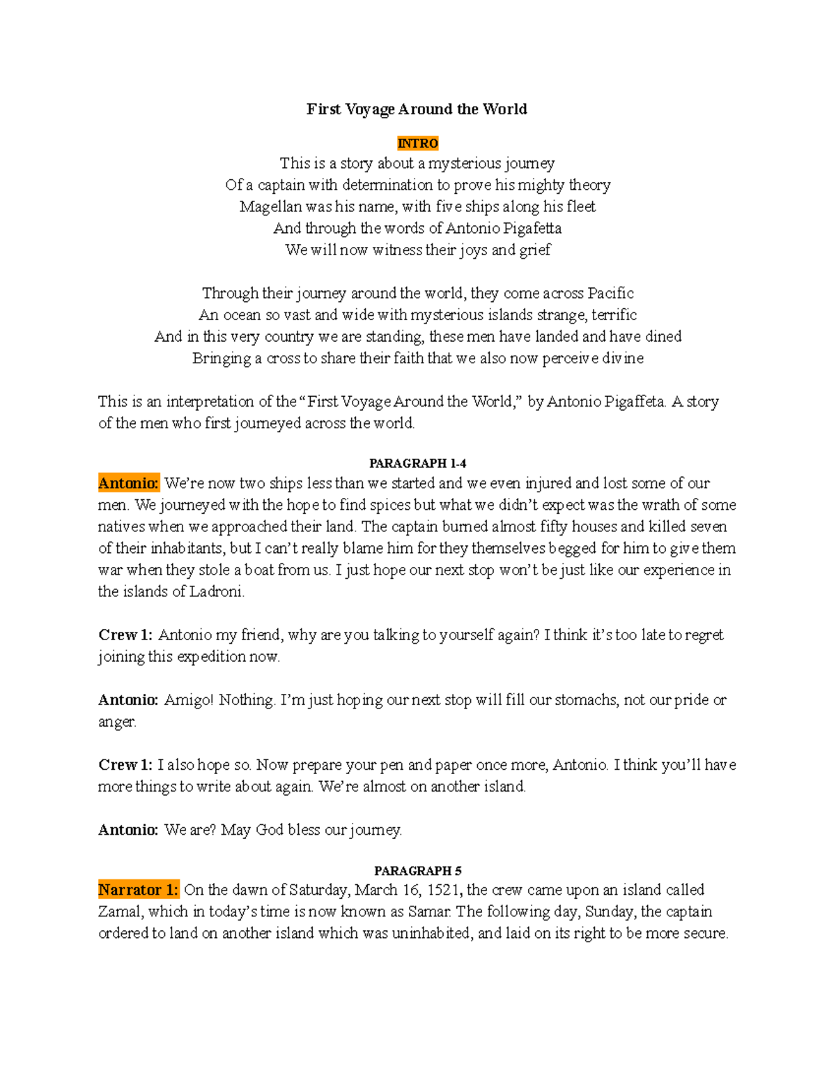 First Voyage Script: Creative Reading #2 | Analysis & Interpretation ...