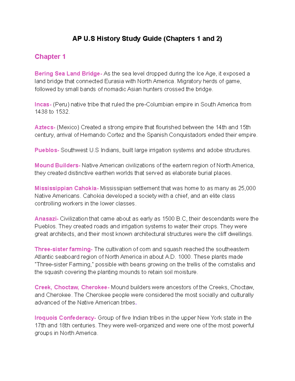 APUSH Study Guide: Key Concepts from Periods 1 and 2 - Studocu