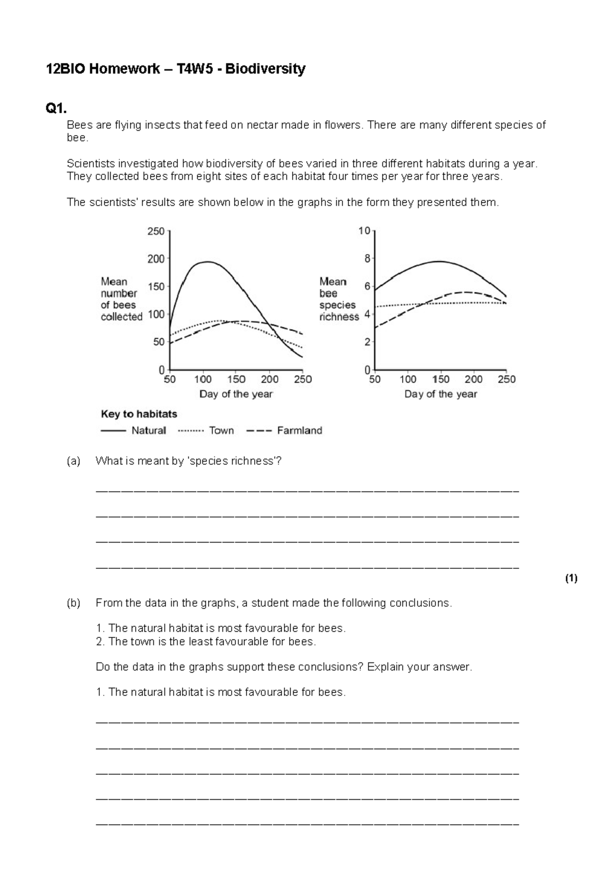 12BIO Homework T4W5 - Investigating Bee and Plant Biodiversity - Studocu