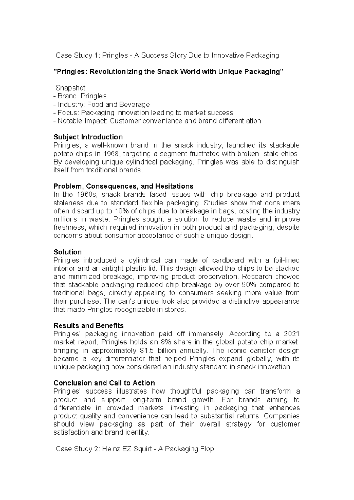 Case Study: Packaging Innovations in Snack Industry (Case Study 1 & 2 ...