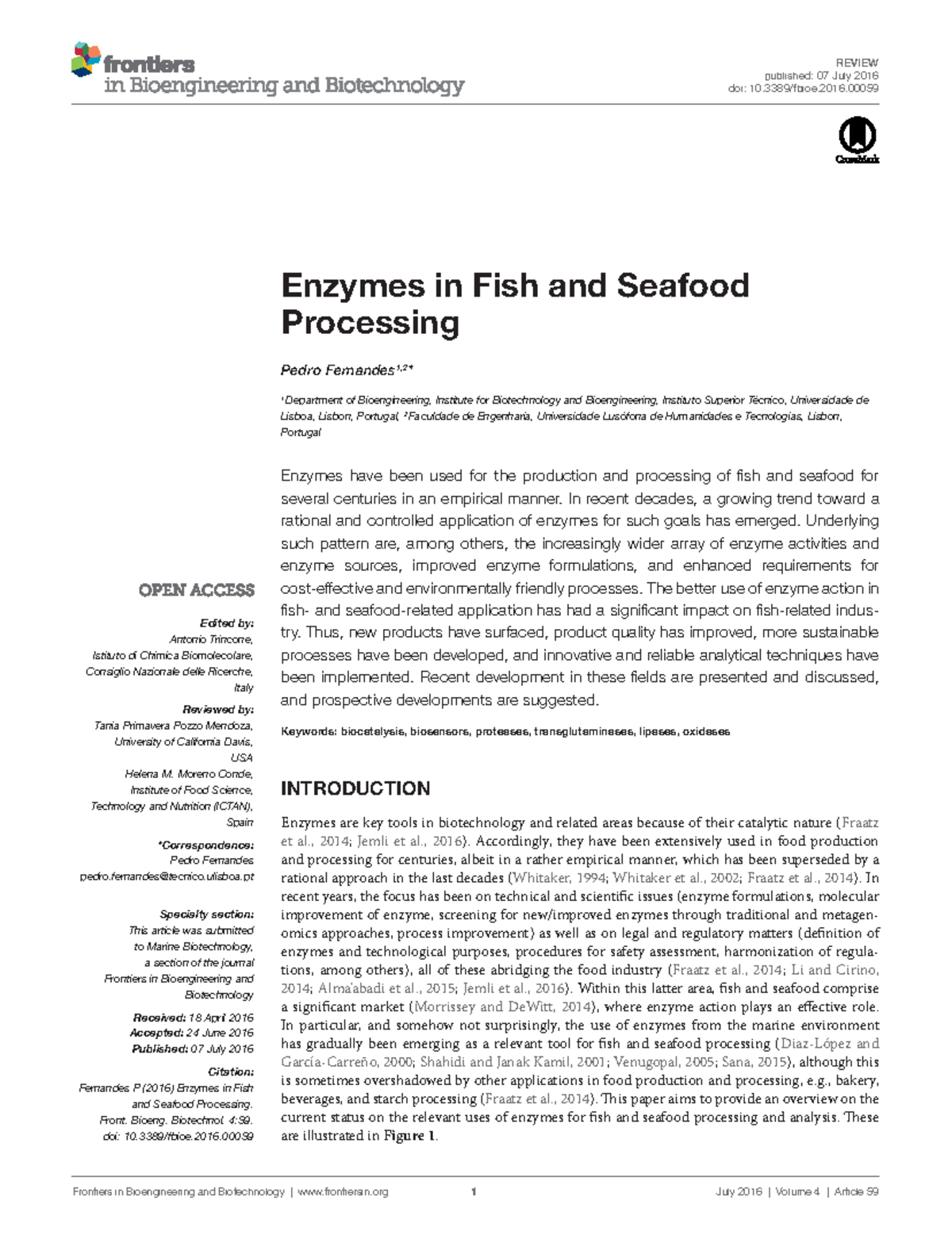 Enzyme in Fish Processing - 1 July 2016 | Volume 4 | Article 59 Review ...