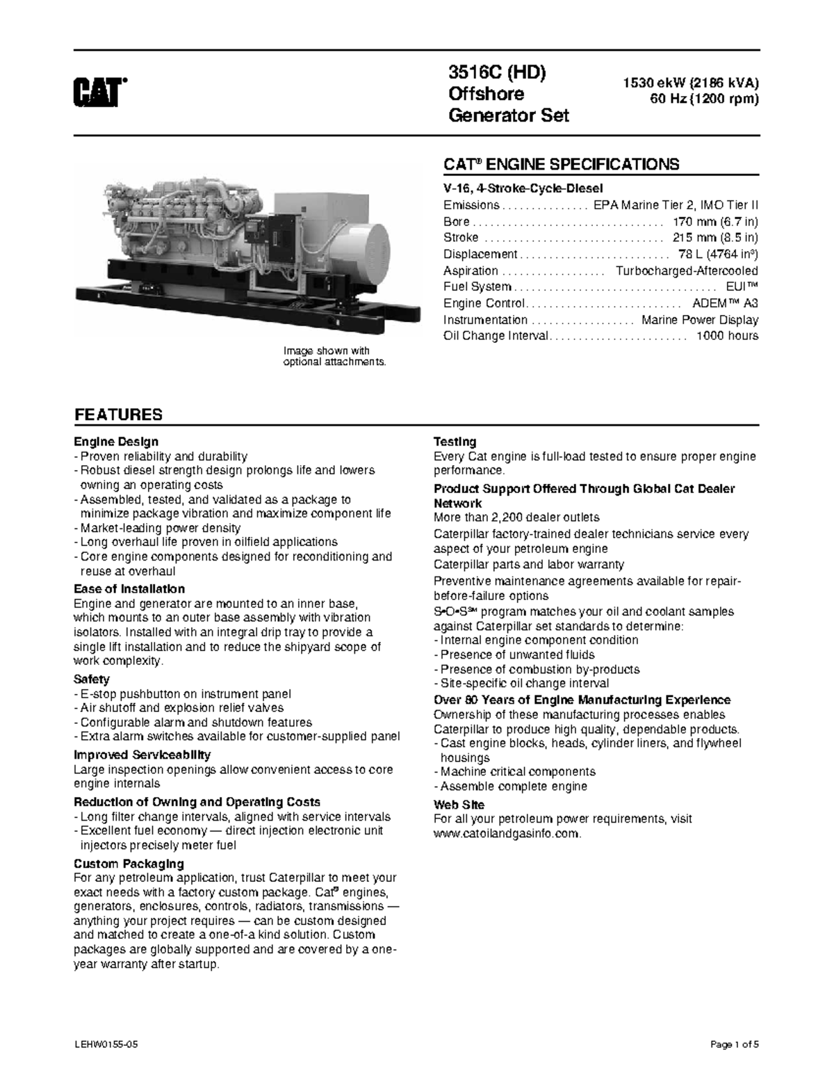 3516C (HD) Offshore Generator Set Specifications and Features - Studocu