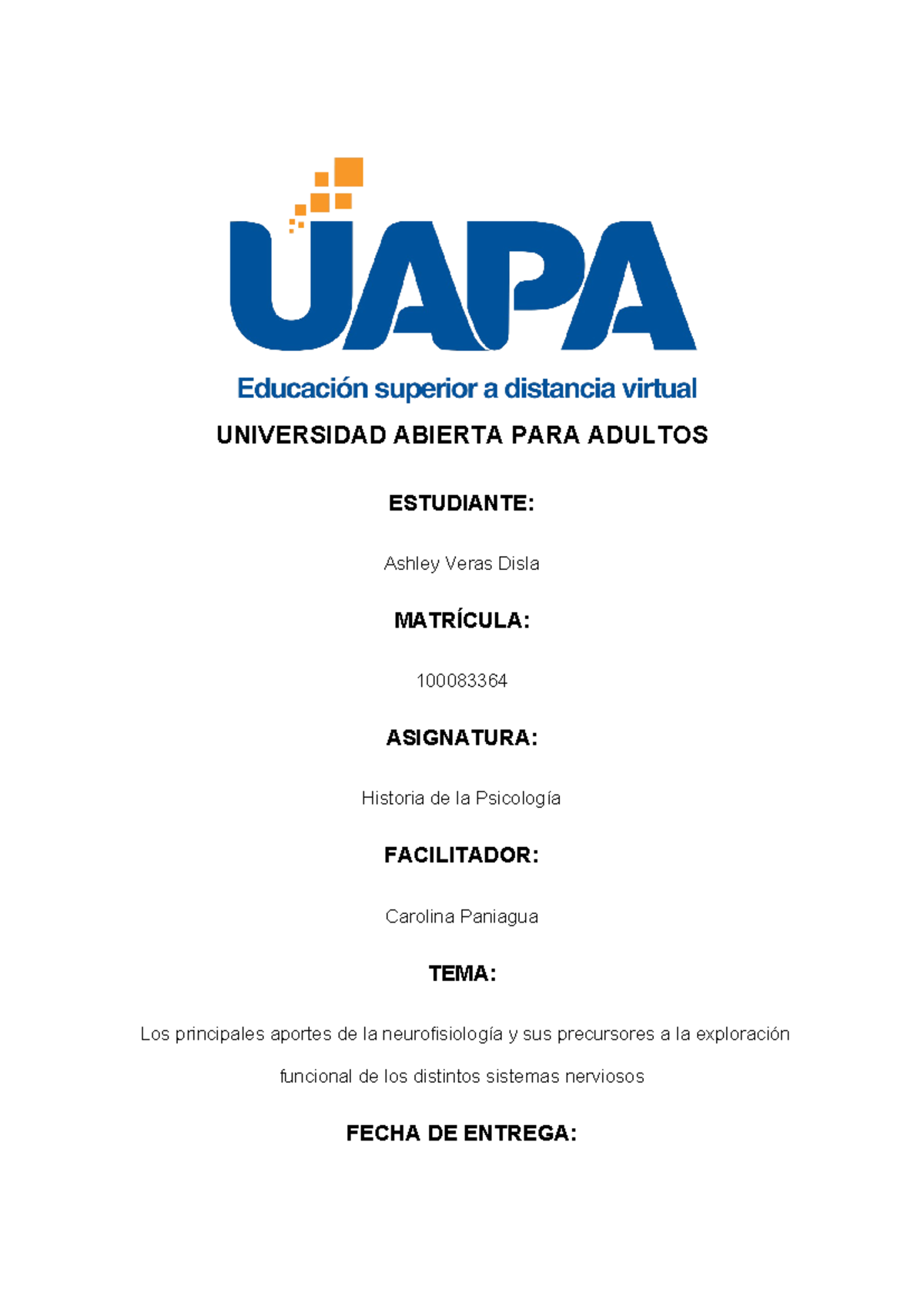 Psicologia Tarea 4 - UNIVERSIDAD ABIERTA PARA ADULTOS ESTUDIANTE ...