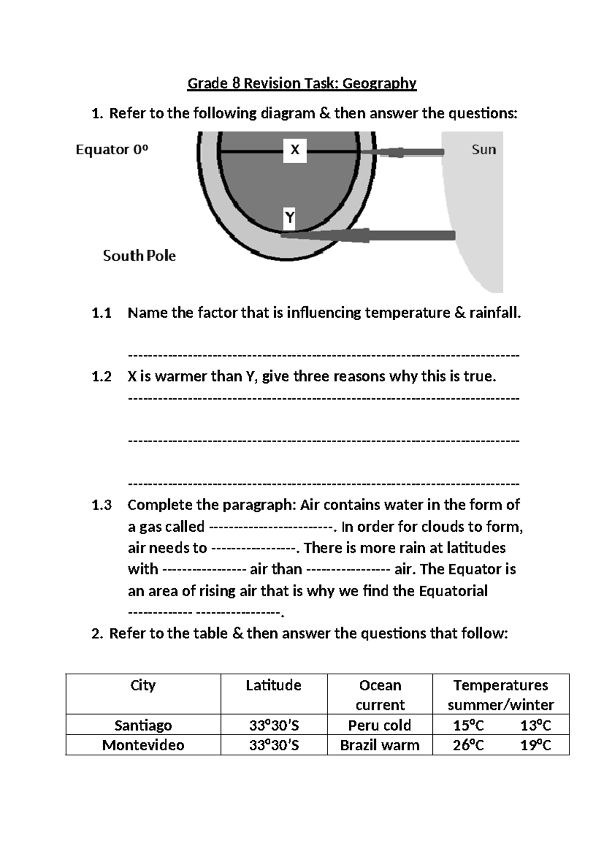 Grade 8 Geography Climatology Worksheet Revision Teacha Grade 8