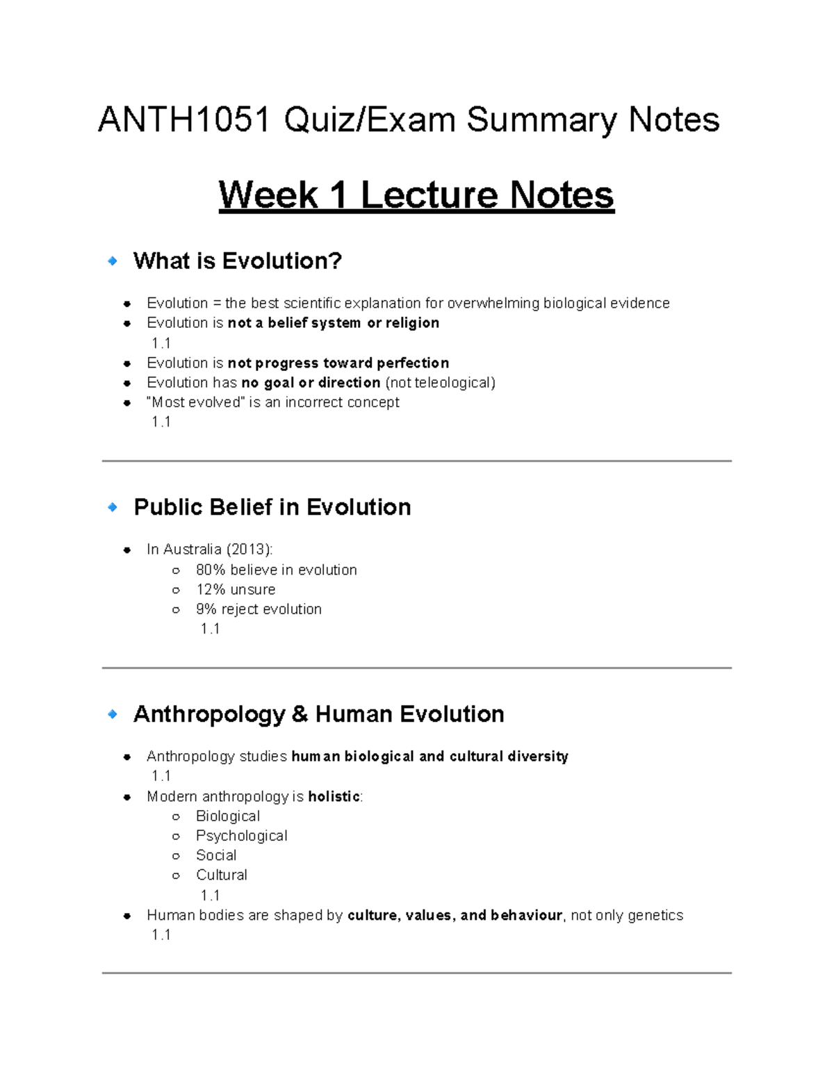 ANTH1051 Week 1 Lecture Notes: Understanding Evolution and Primates ...