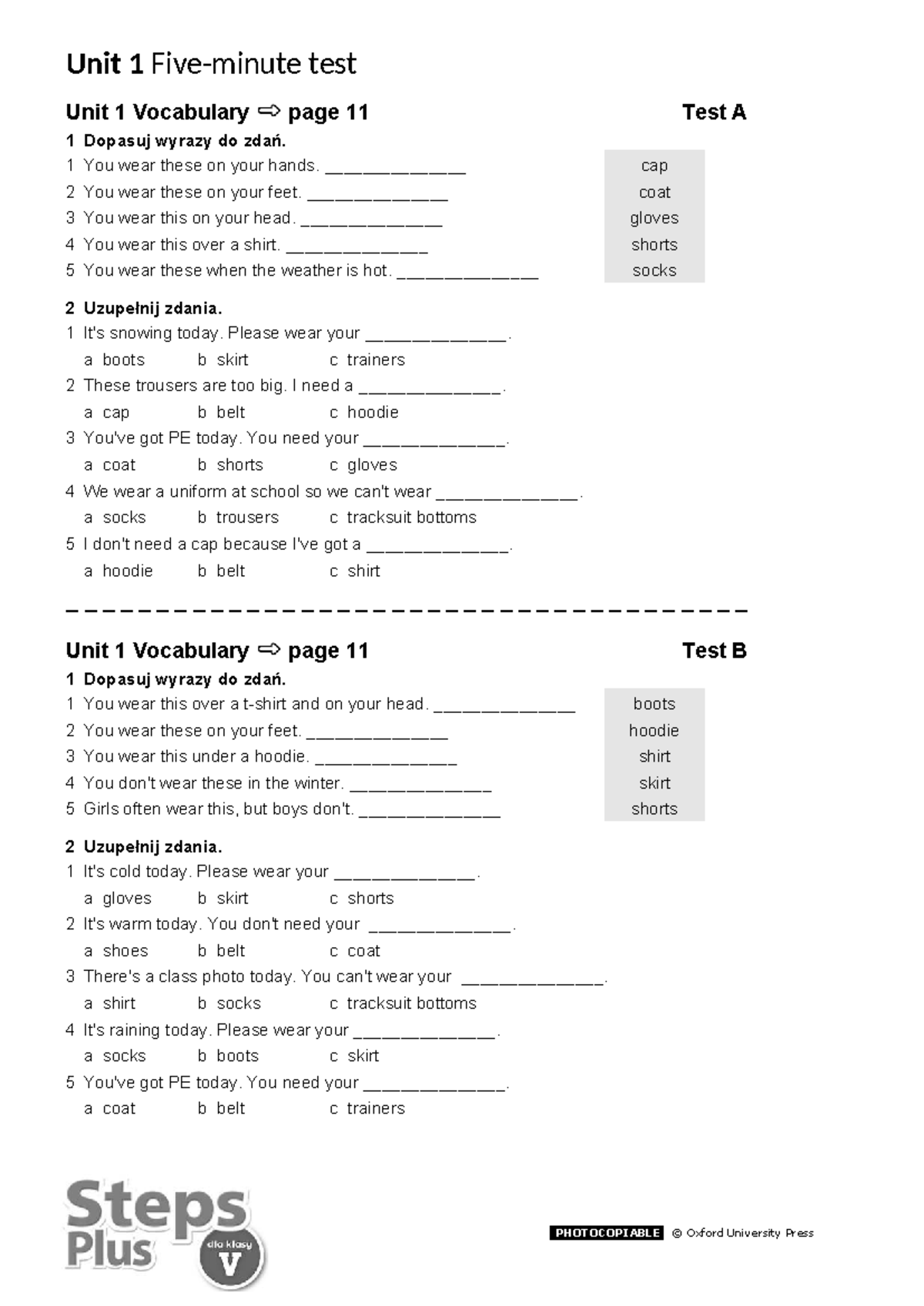 SP5 Unit 1 Test: Vocabulary & Grammar Exercises - Studocu