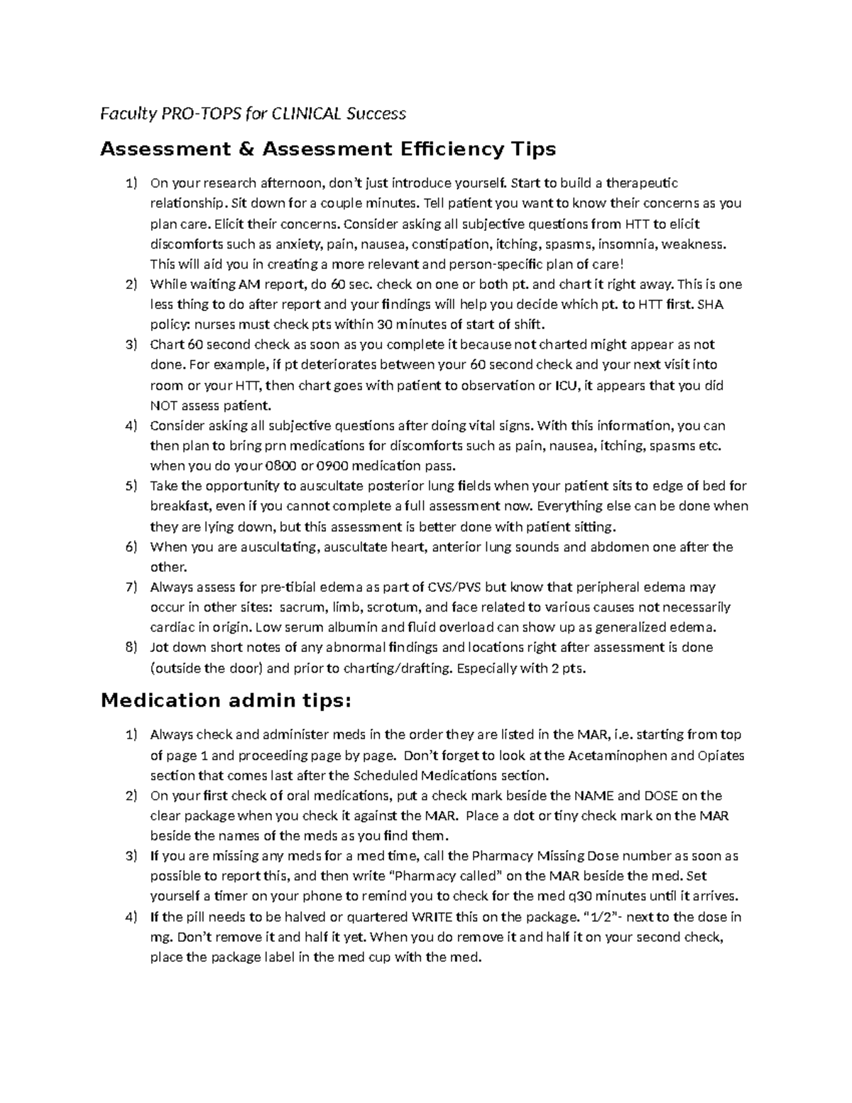 Clinical Success Assessment Tips for Nursing (CLINICAL) - Studocu