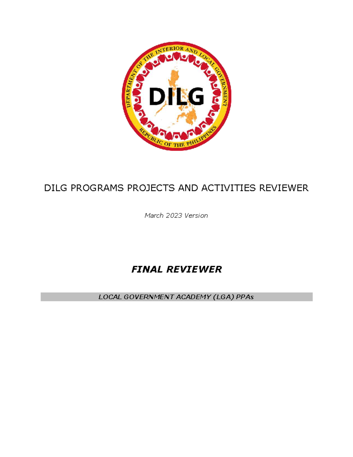 LGA Programs Final Reviewer: DILG Projects & Activities Overview - Studocu