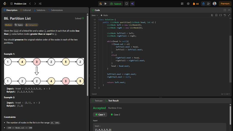 Partition List (Leetcode) - Java Solutions & Editorials - Studocu