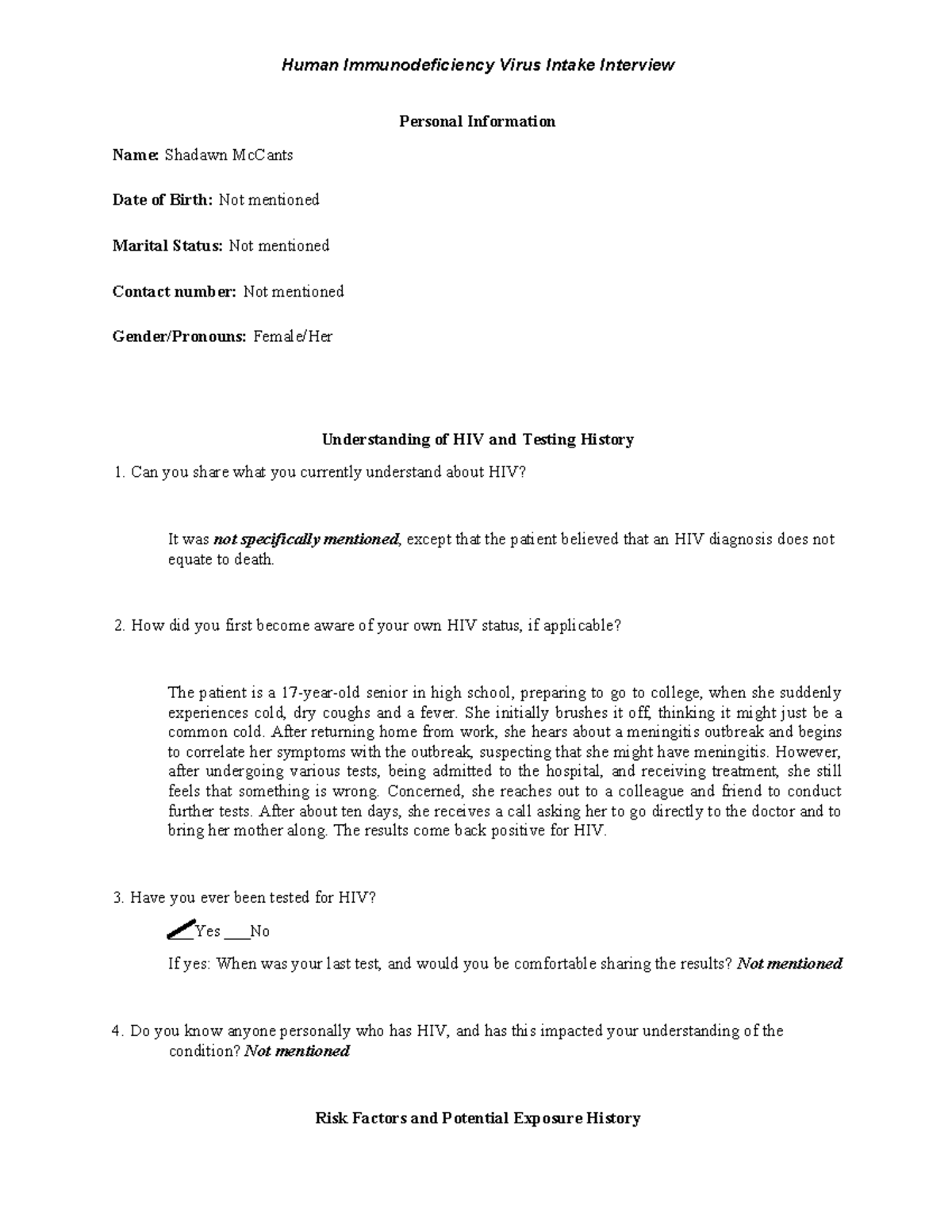 HIV Intake Interview: Patient Insights and Health Psychology Analysis ...