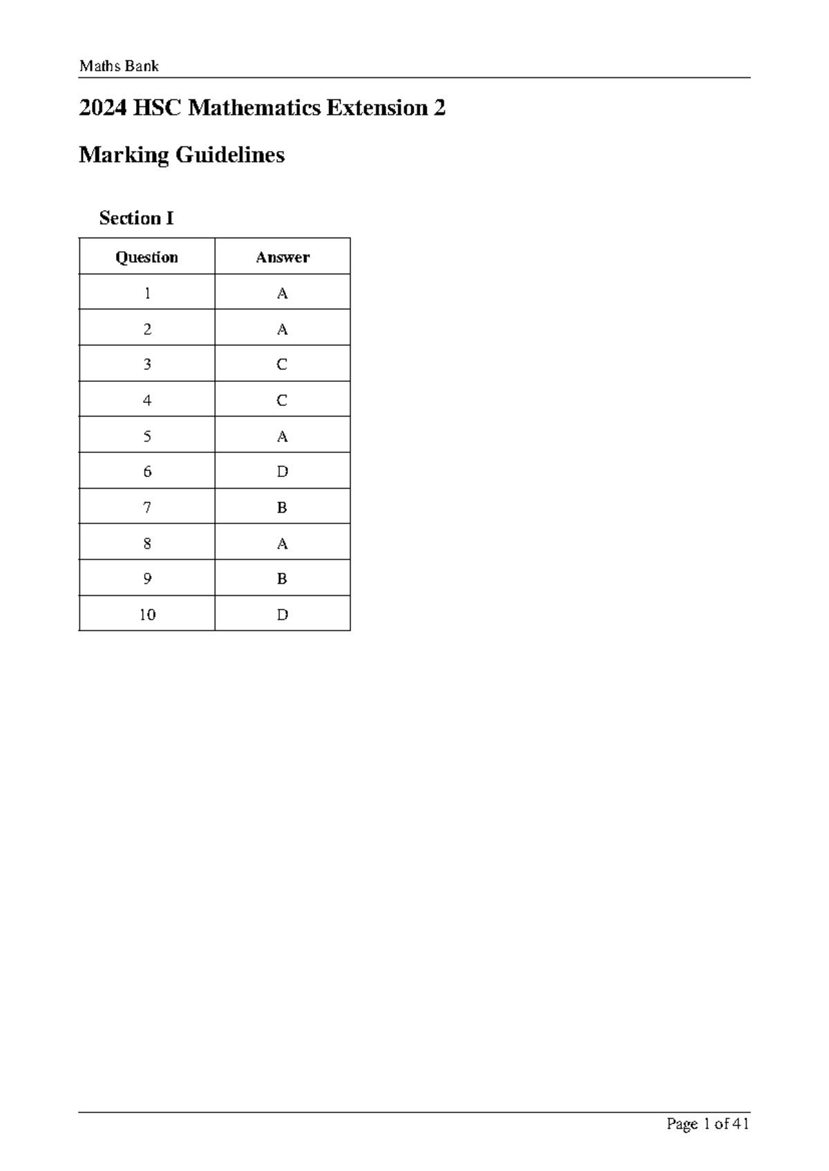 HSC Maths Extension 2 2024 Solutions Marking Guidelines - Studocu