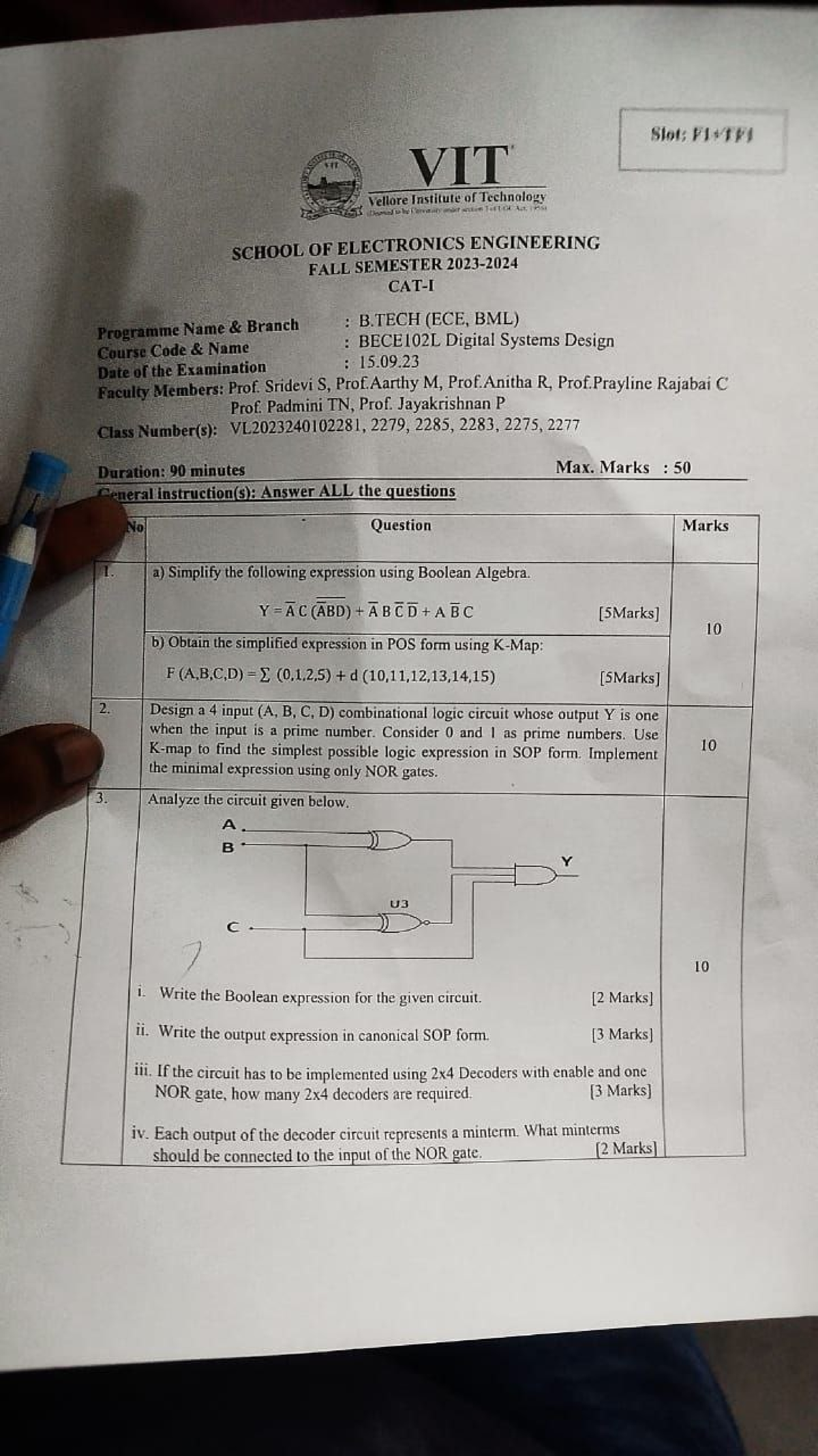 BECE102L Digital Systems Design CAT 1 F1 Exam Notes 2023-2024 - Studocu