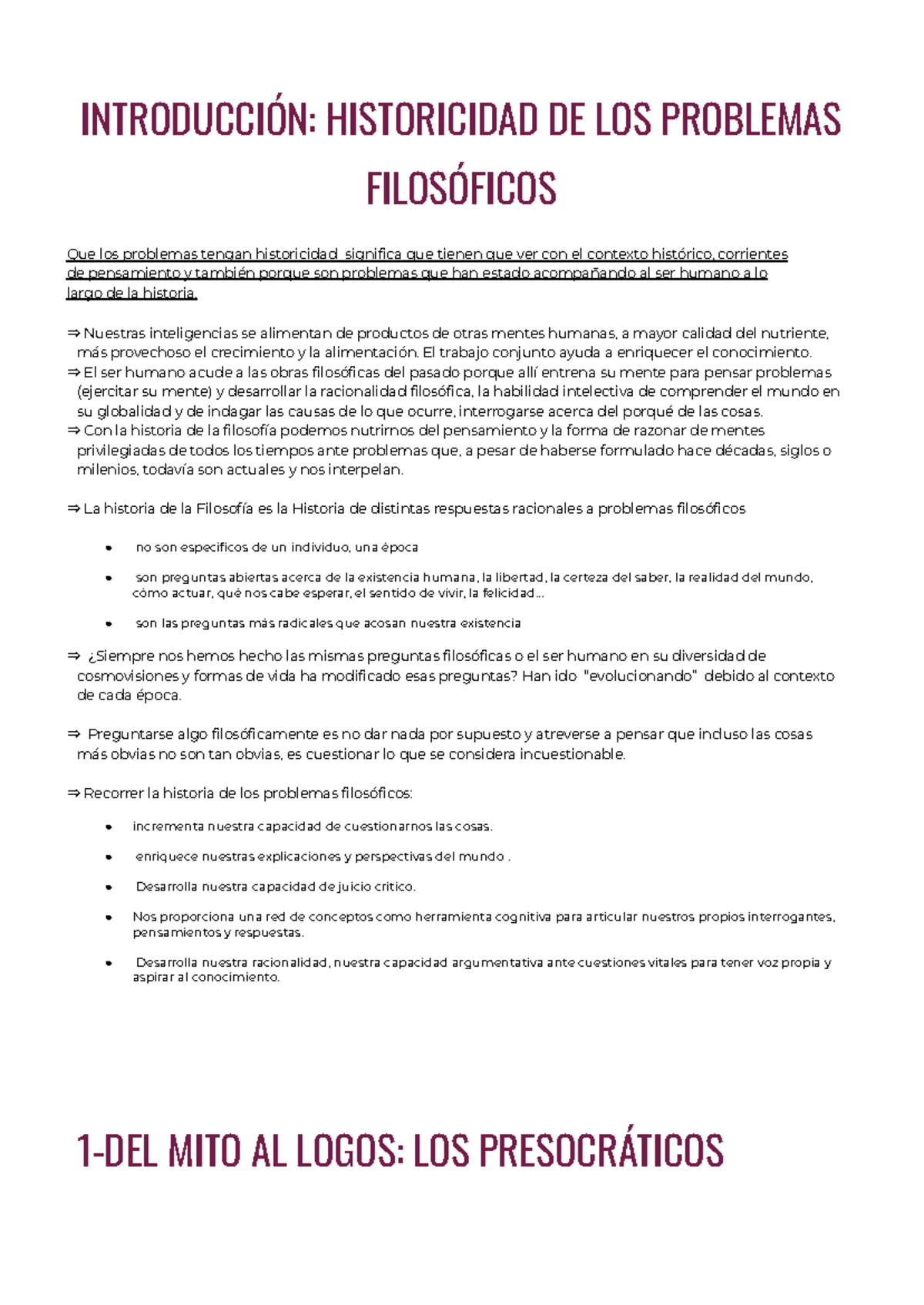 Introducción a la Historicidad de los Problemas Filosóficos - FIL 101 ...