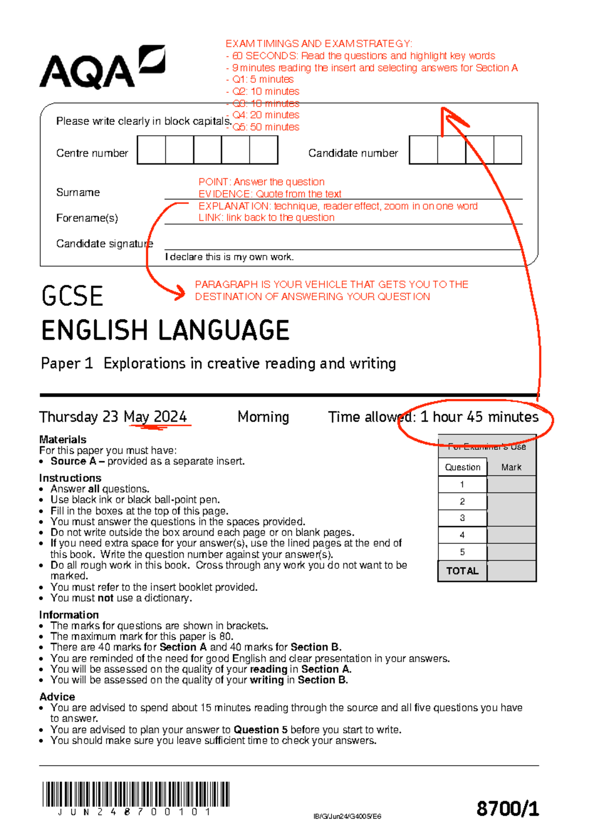 GCSE ENGLISH LANGUAGE PAPER 1: Creative Reading & Writing Strategies ...