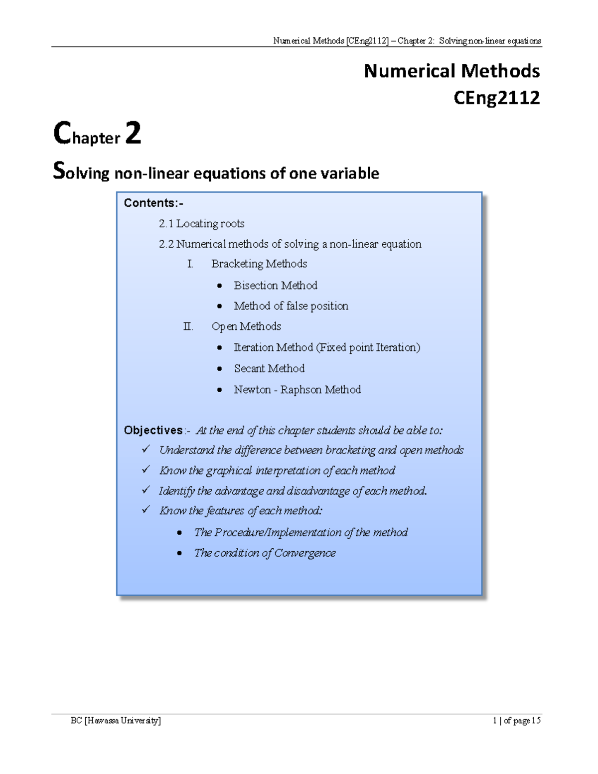 Numerical Methods CEng2112 Chapter 2: Solving Equations Techniques - Studocu