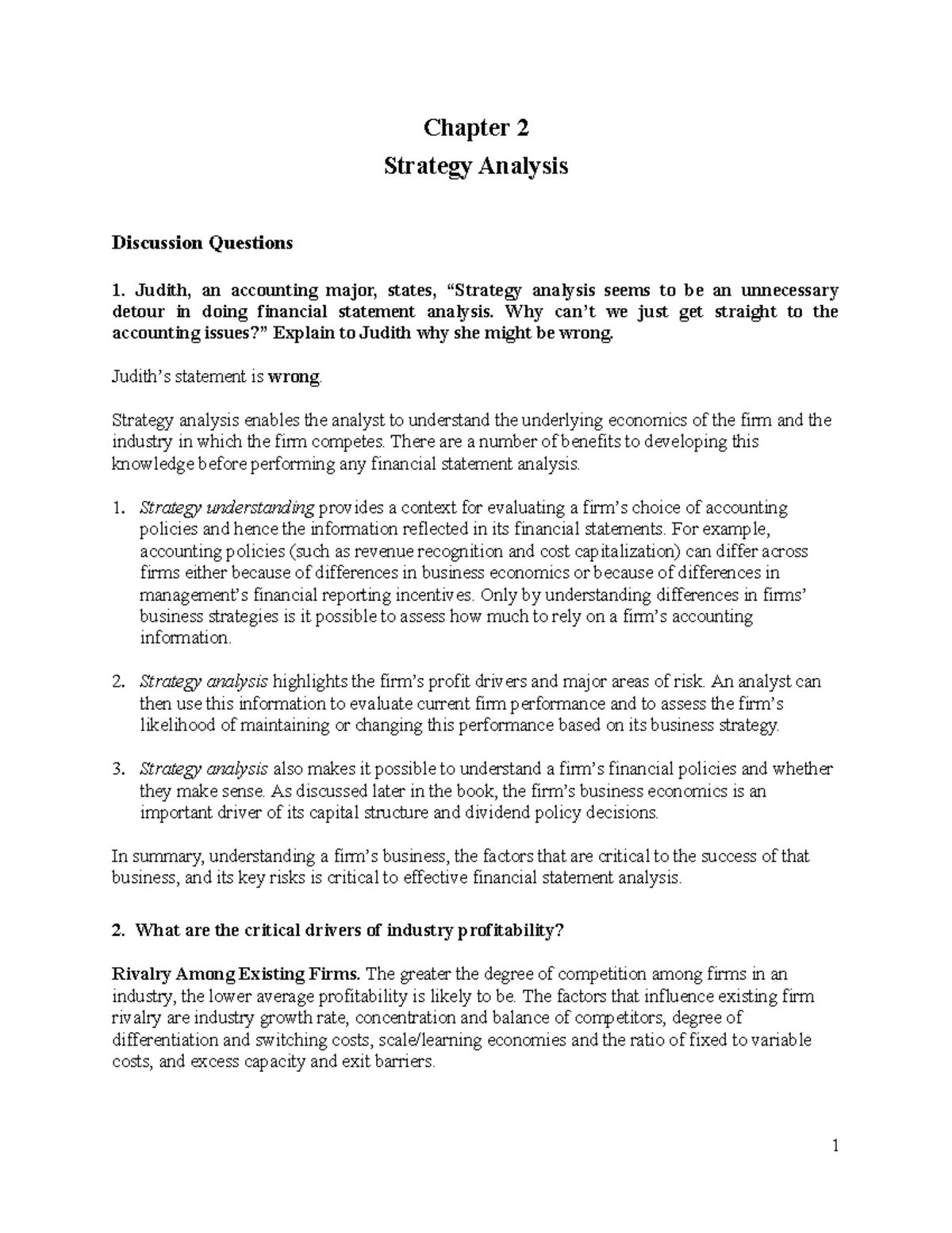 Chapter 2 - Strategy Analysis Tutorial Q&A with Answers - Studocu