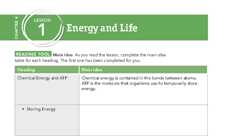 CH 4.1 LESSON 1 Energy and Life Overview and Key Concepts - Studocu