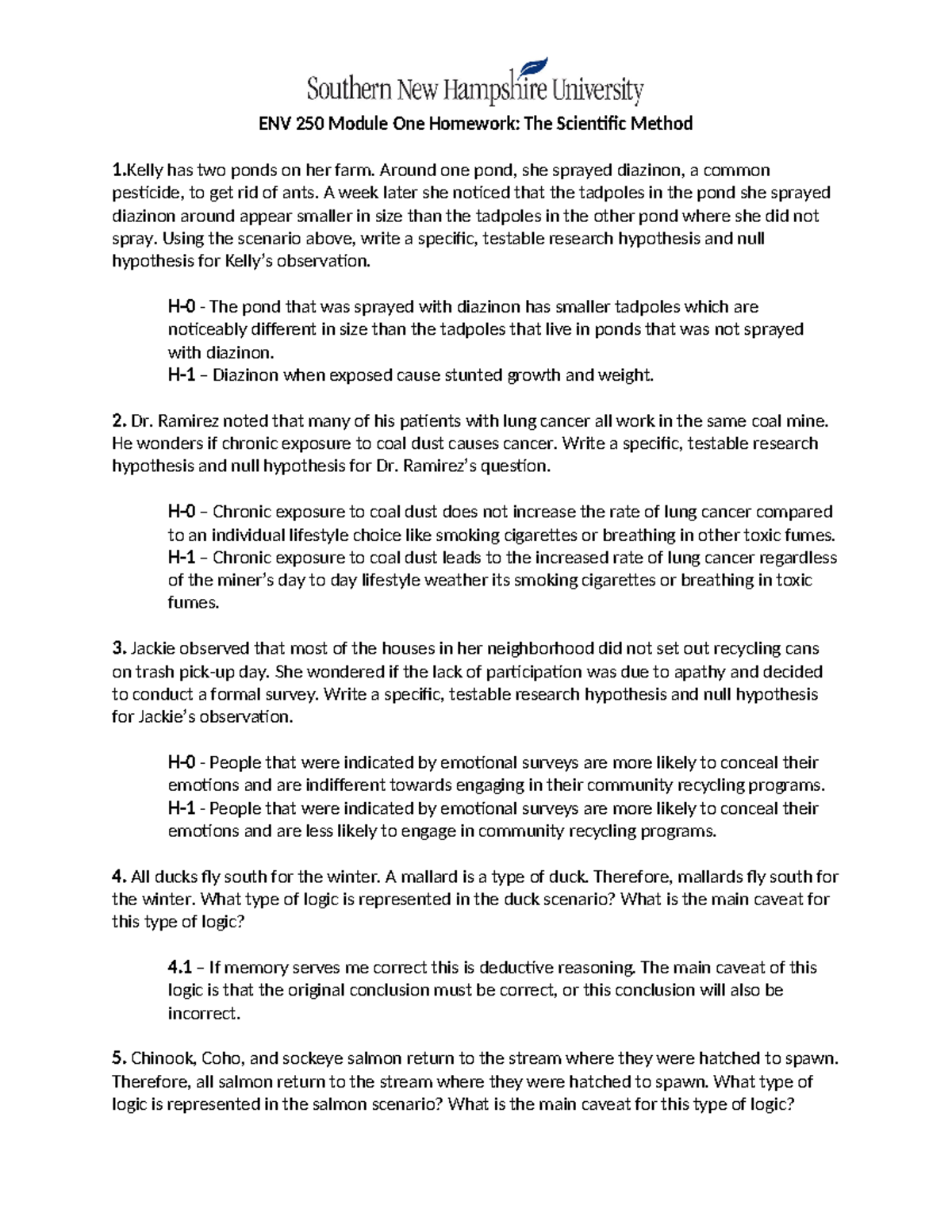 ENV 250 Module One Homework: Research Hypotheses & Logic Analysis - Studocu