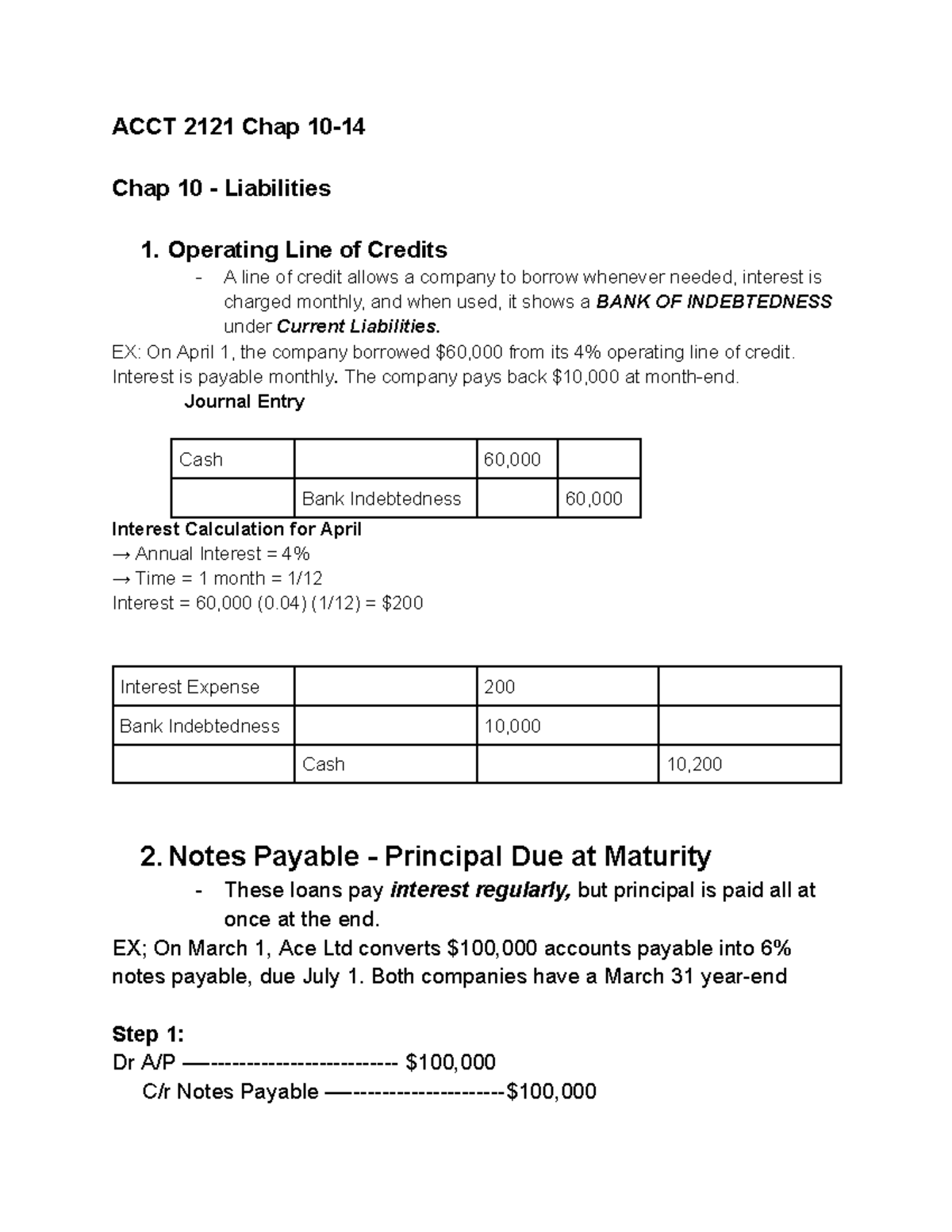 ACCT 2121 Chap 10-14 - Comprehensive Accounting Notes - Studocu