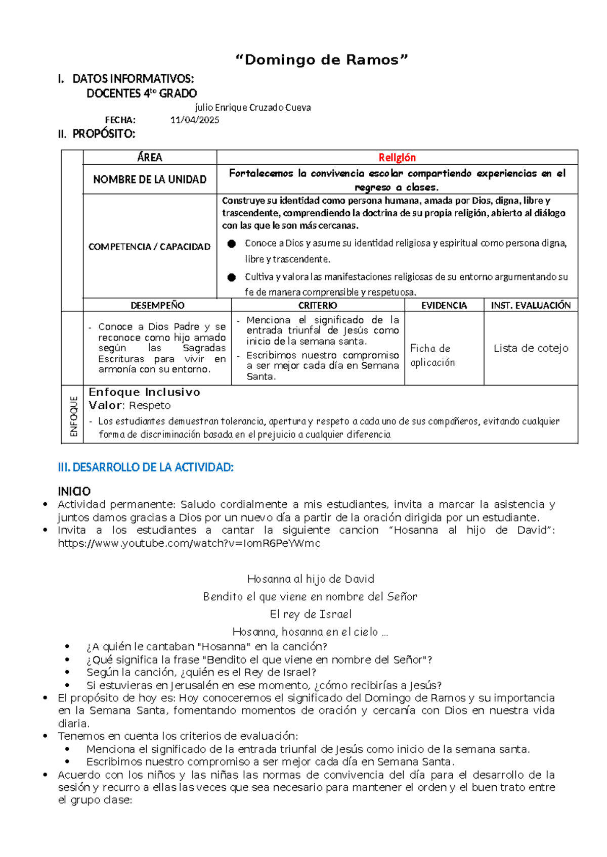 Sesión 01 - Religión - Sem. 04 - Domingo de Ramos y su Significado ...