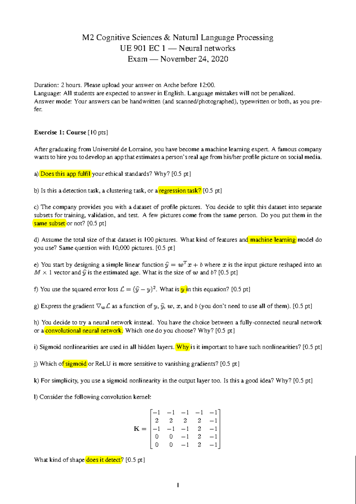 Deep Learning Exam - M2 Cognitive Sciences & Natural Language ...