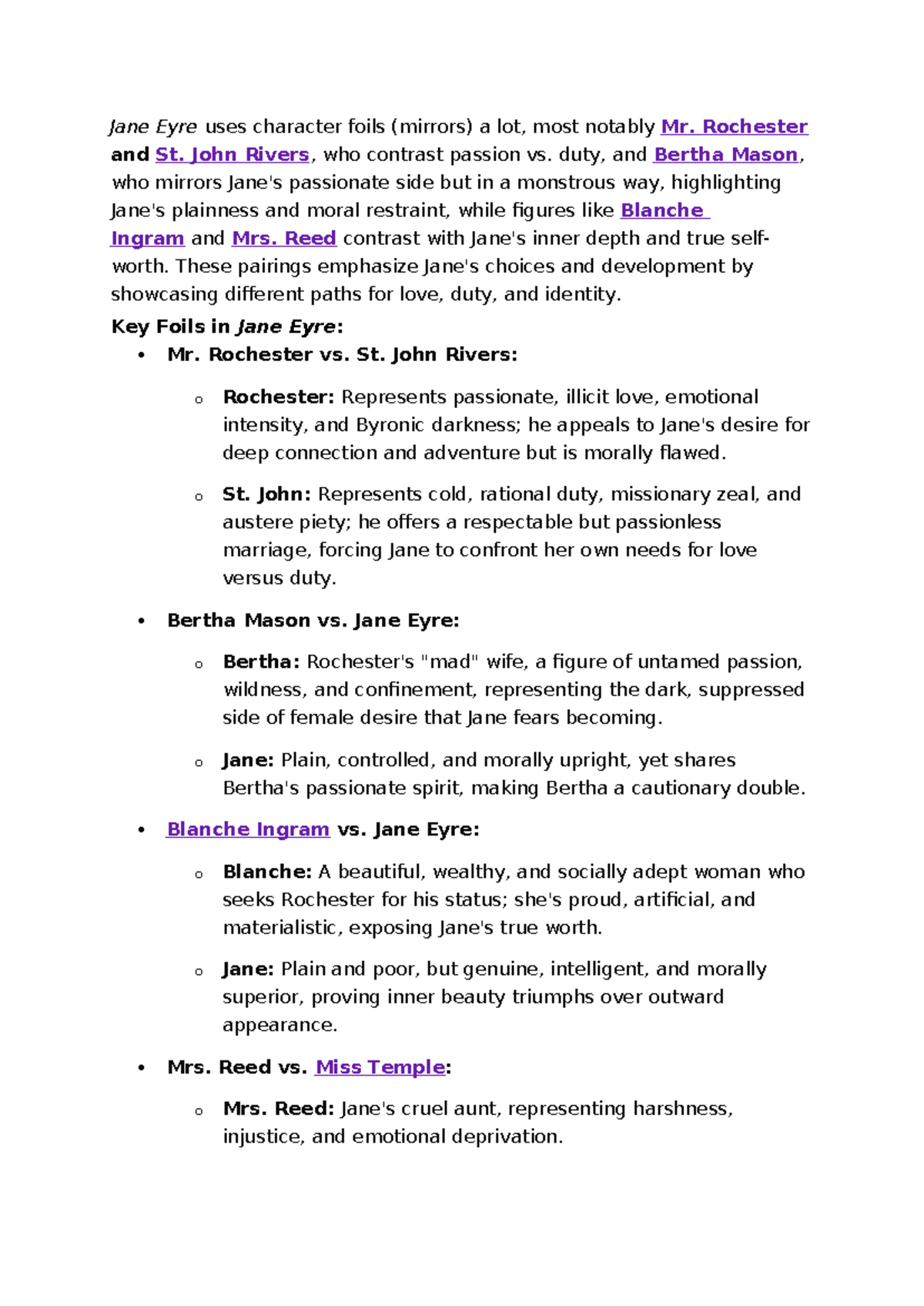 Character Foils in Jane Eyre: Passion vs. Duty Analysis - Studeersnel