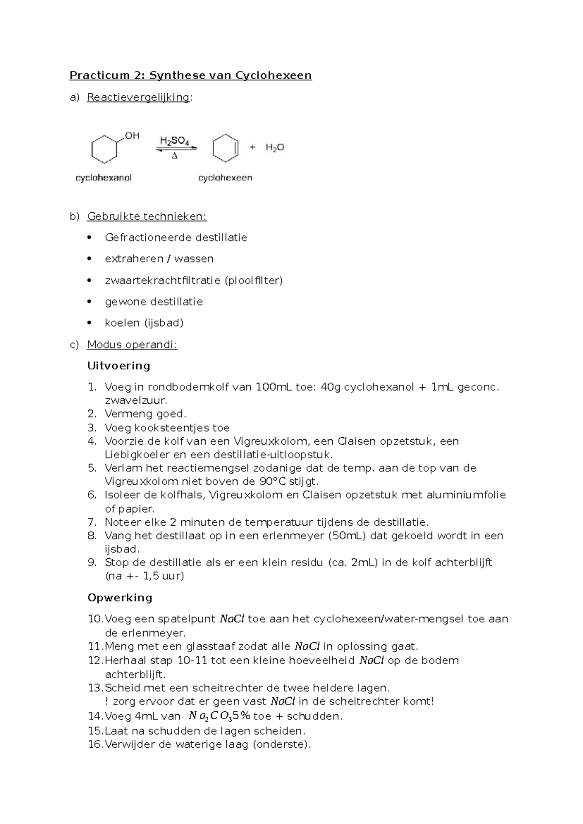 Practicum 2: Synthese van Cyclohexeen en Veiligheidsinstructies - Studocu