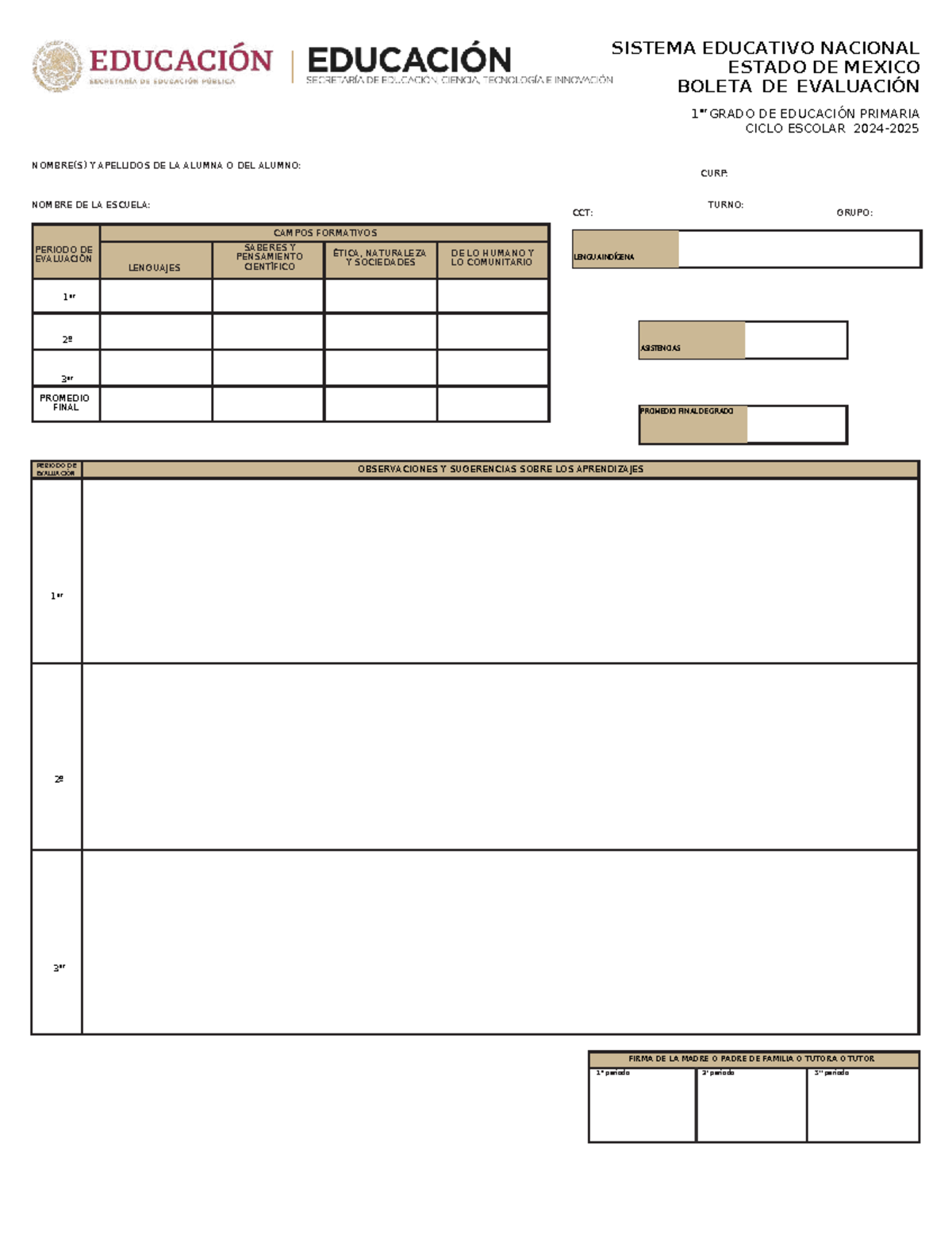 Boletas de Evaluación Editables 1er a 5to Grado Primaria 24-25 - Studocu