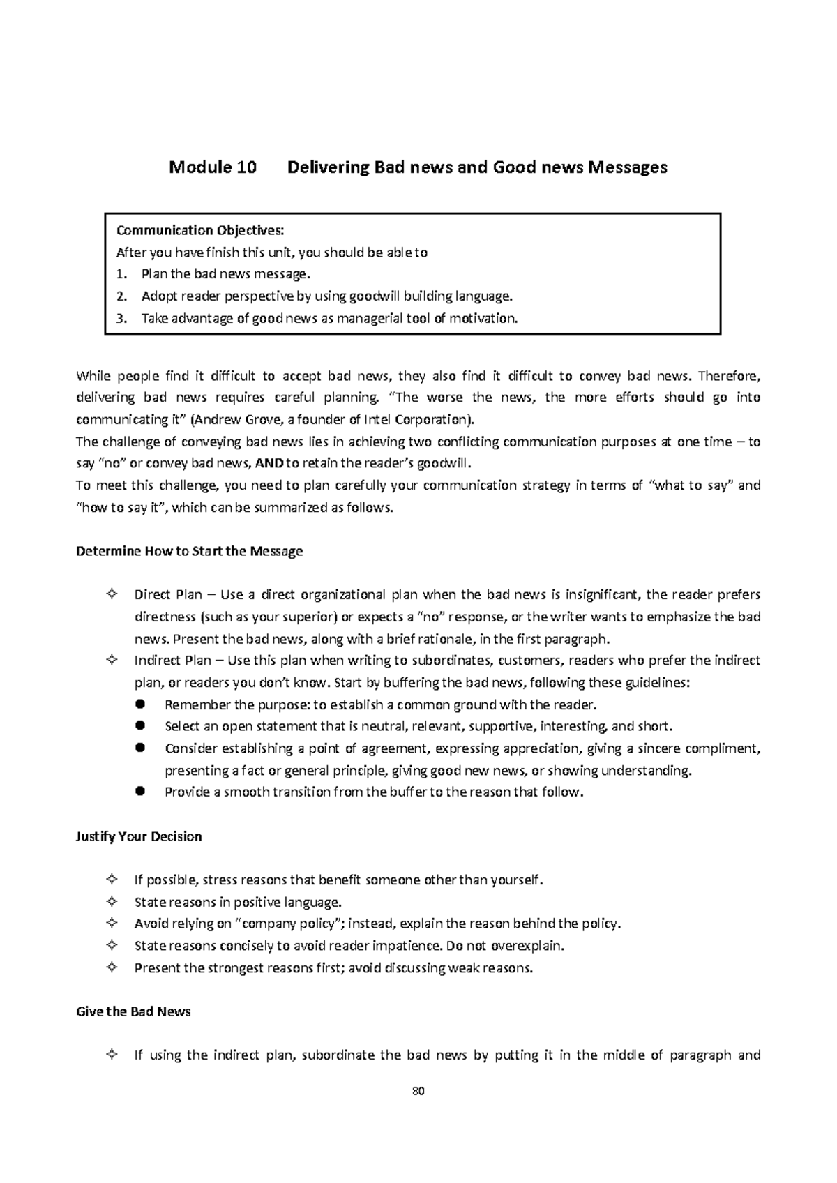 EN315 Module 10: Strategies for Delivering Bad and Good News Messages ...