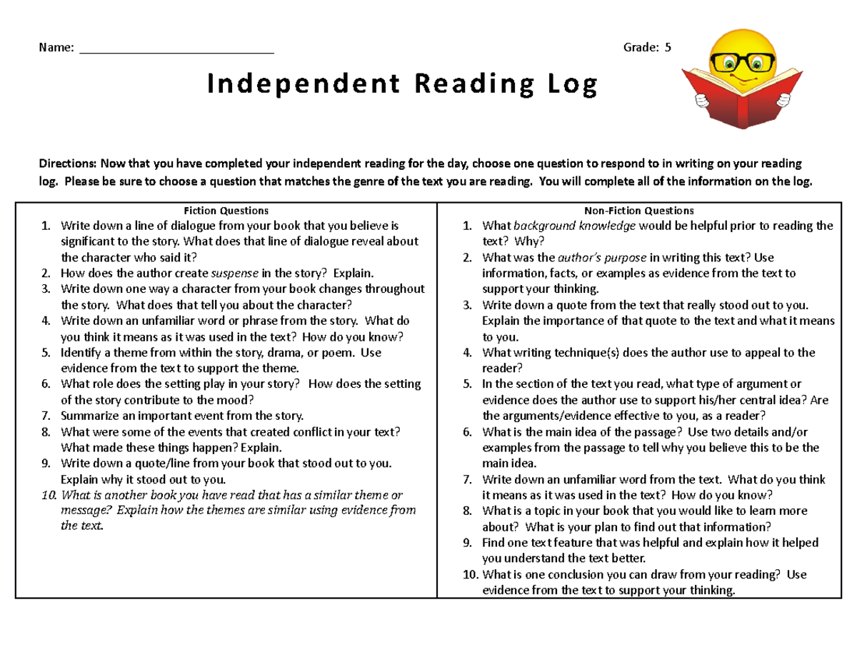 Tahji Johnson - Grade 5 Independent Reading Log 2016-2017 - Name