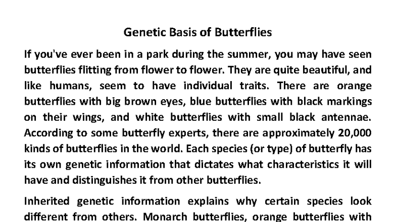 Genetic Traits of Butterflies: Understanding Monarchs and More - Studocu