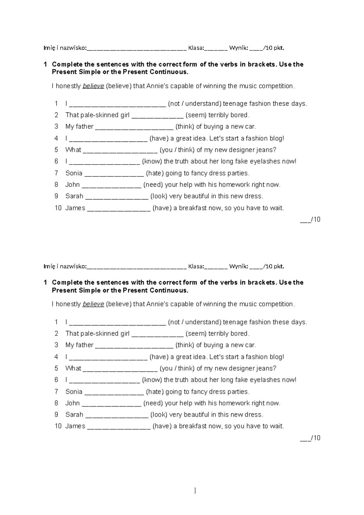 Dynamic and State Verbs Practice Exercises (Eng 101) - Studocu