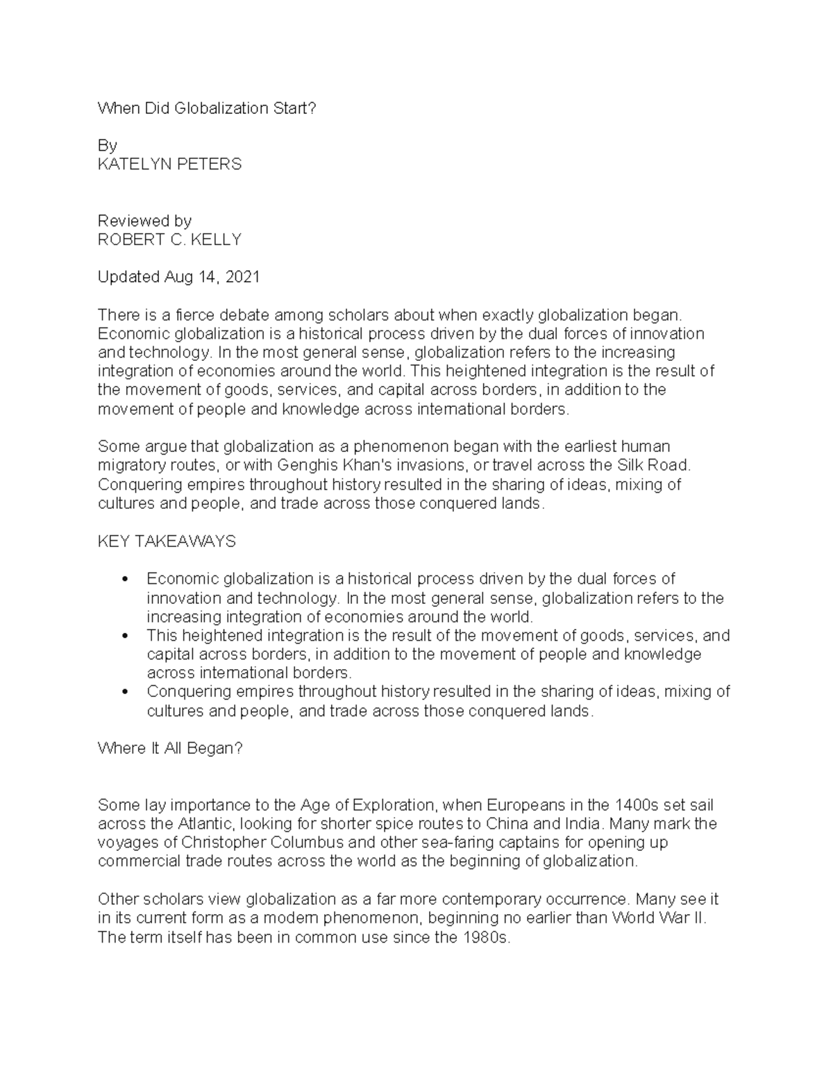 History of Globalization - When Did Globalization Start? By KATELYN ...