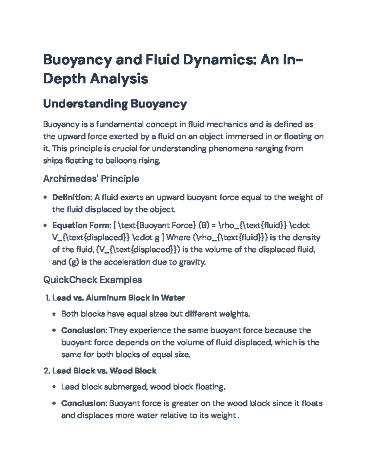 Buoyancy and Fluid Dynamics: A Comprehensive Study (Course Code ...