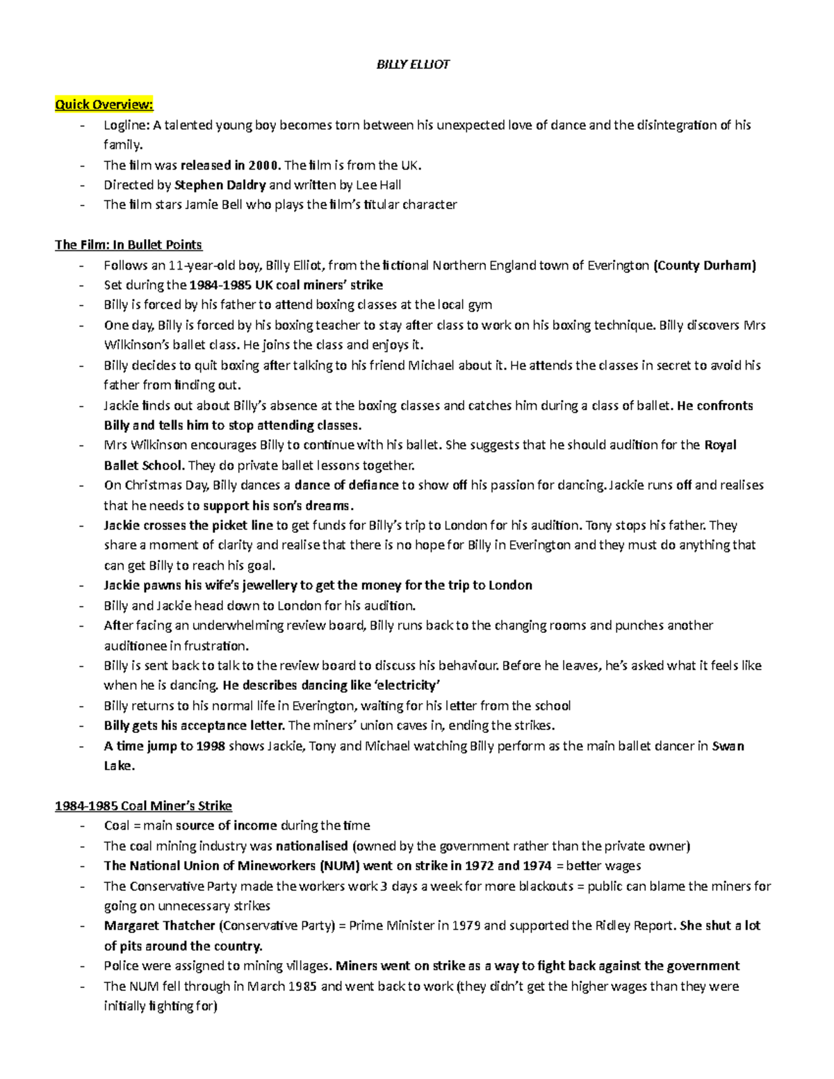 Common MOD Billy Elliot - BILLY ELLIOT Quick Overview: - Logline: A ...