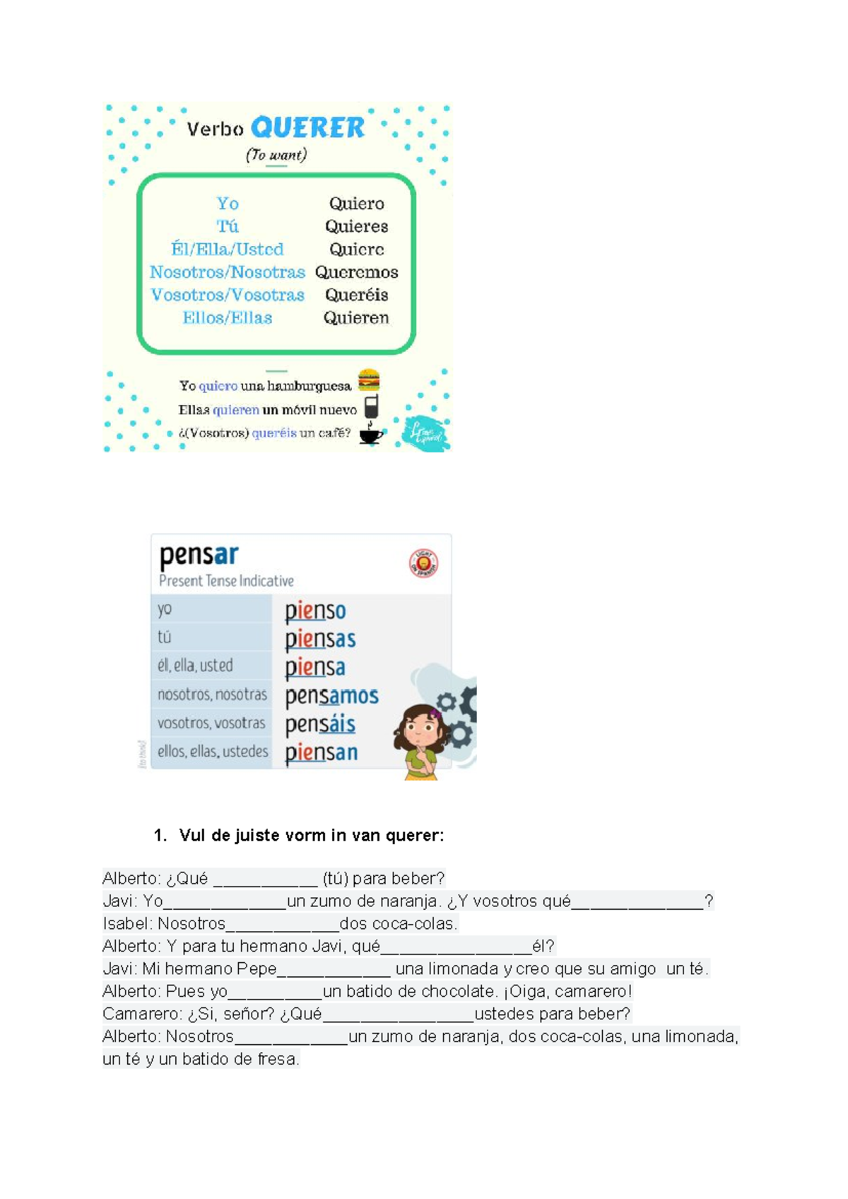 Verbos Querer y Pensar - Grammatica: Uso y Ejemplos en Español ...