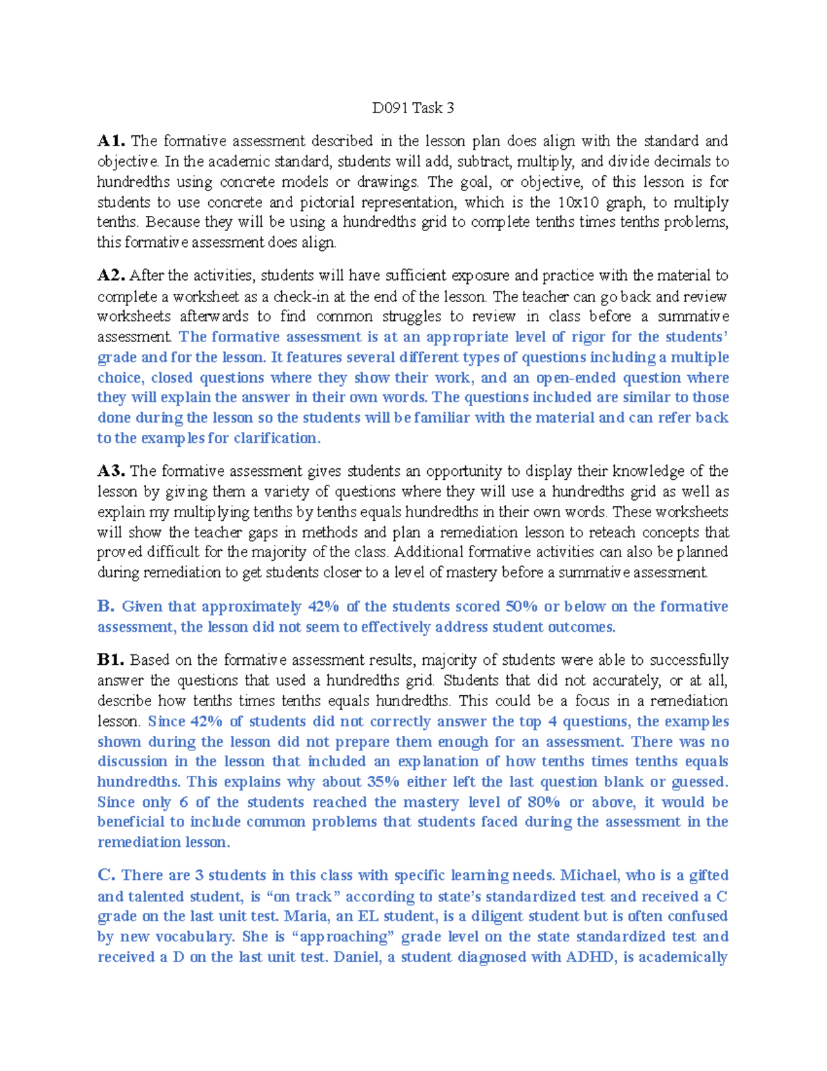 D091 Task 3 - Task 3 for Introduction to Curriculum, Instruction, and Assessment. - D091 Task 3 ...