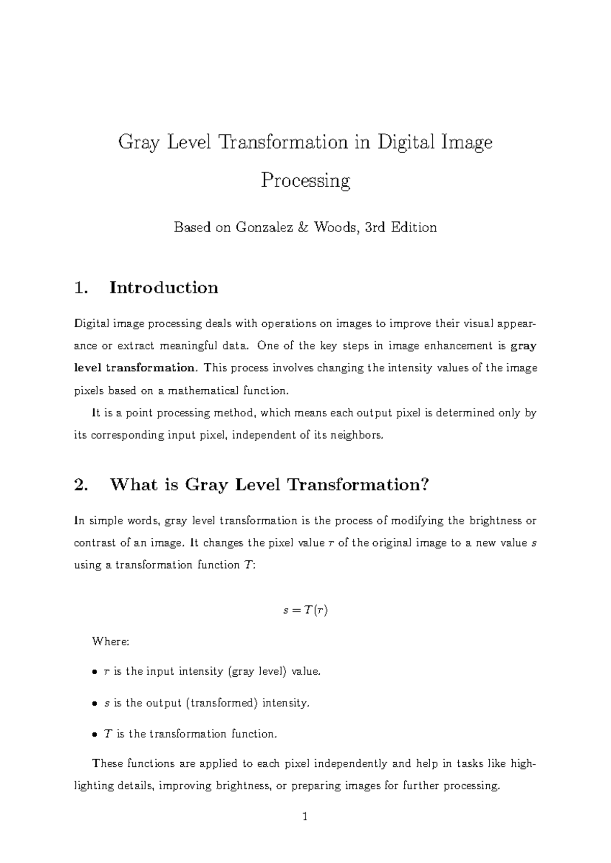 Gray Level Transformation in Digital Image Processing (Gonzalez Woods ...