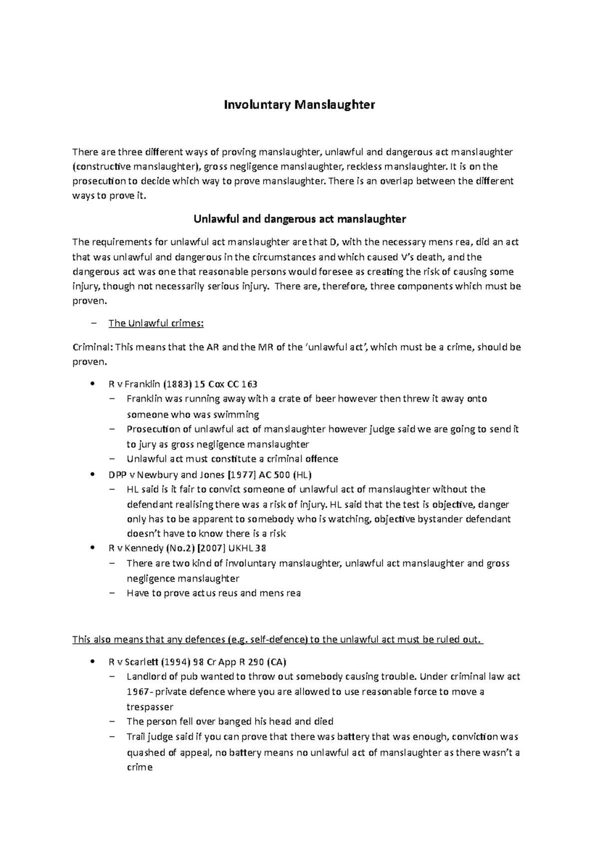 Involuntary Manslaughter - Involuntary Manslaughter There are three ...
