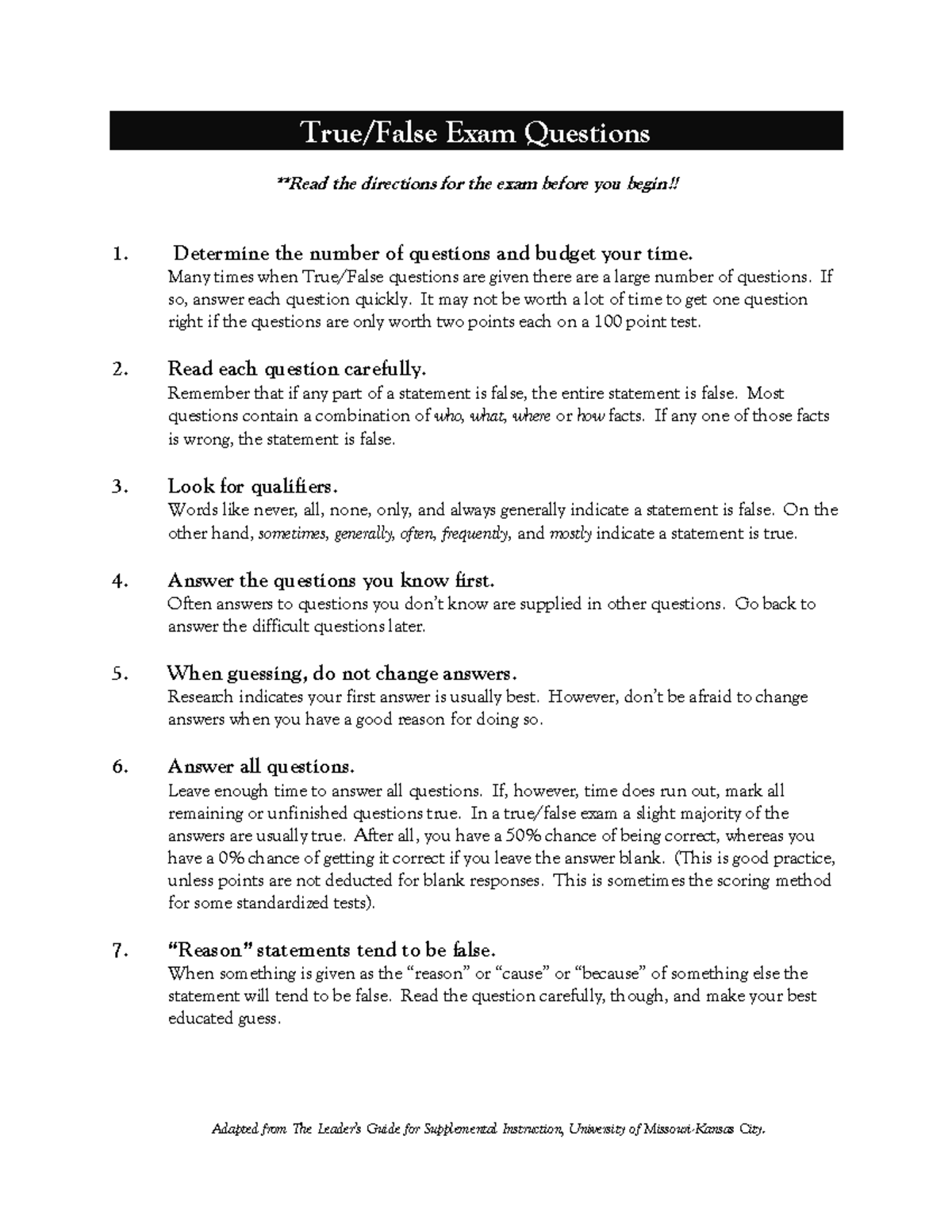 True/False Exam Strategies for Success: Tips & Techniques - Studocu