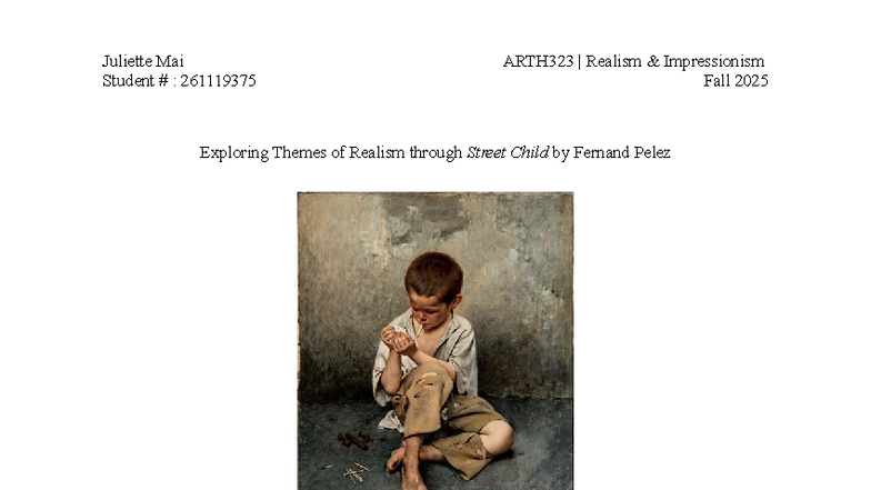 Exploring Realism in Fernand Pelez's "Street Child" (ARTH323) - Studocu