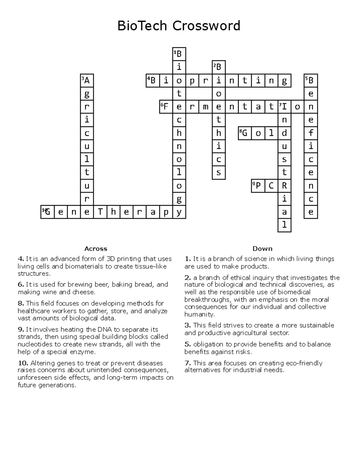 Bio Tech Crossword Crossword Labs answer - BioTech Crossword Across 4 ...