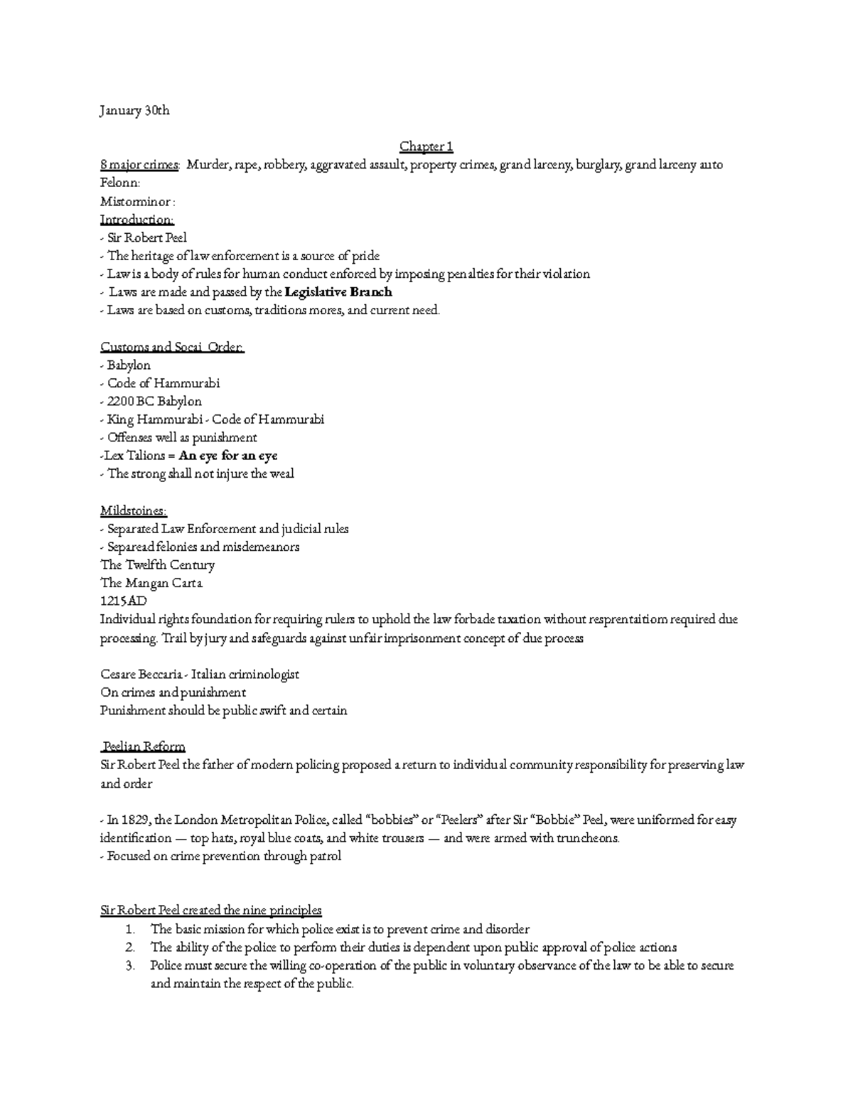 PSC 101 - Chapter 1 Notes on Major Crimes and Law Enforcement - Studocu
