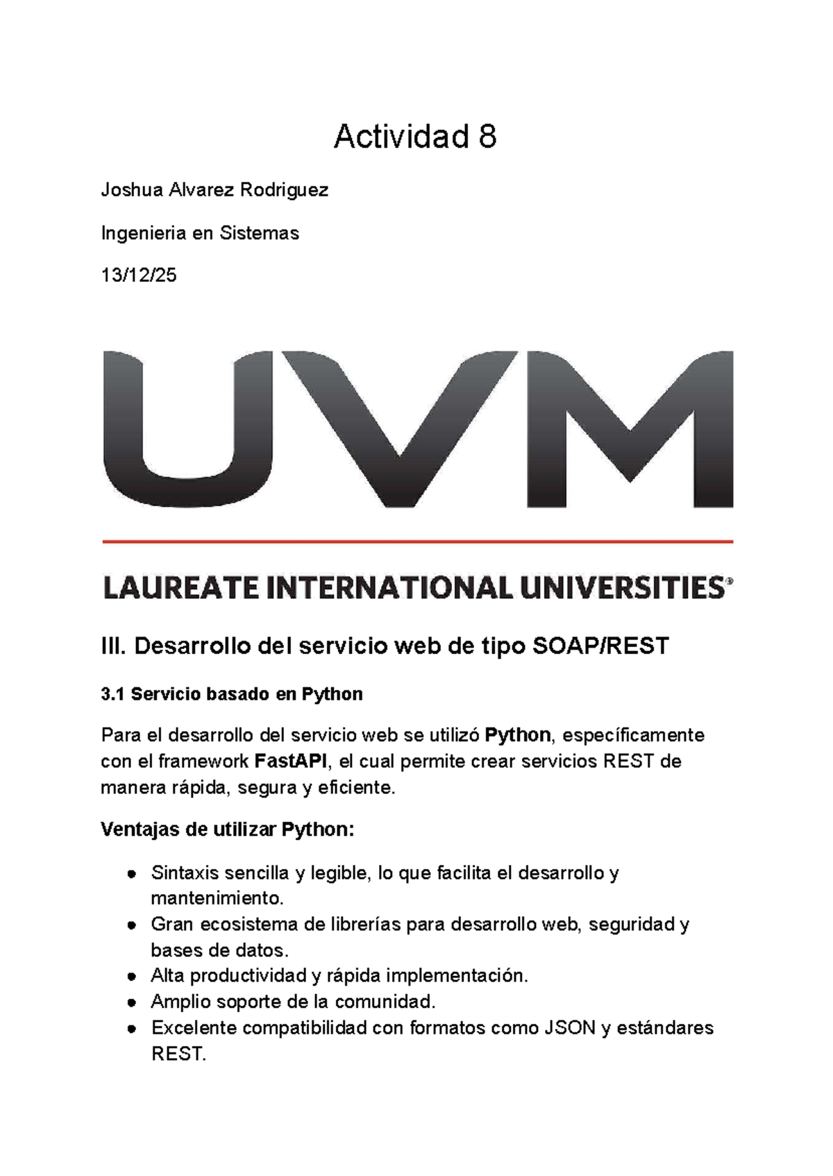 Desarrollo de Servicio Web con Python y FastAPI - Ing. en Sistemas - Studocu