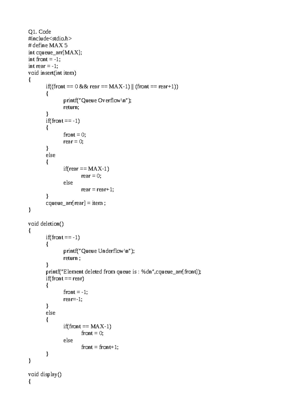 Q1. 122CS0095 Lab 6 - Queue Implementation in C - Studocu