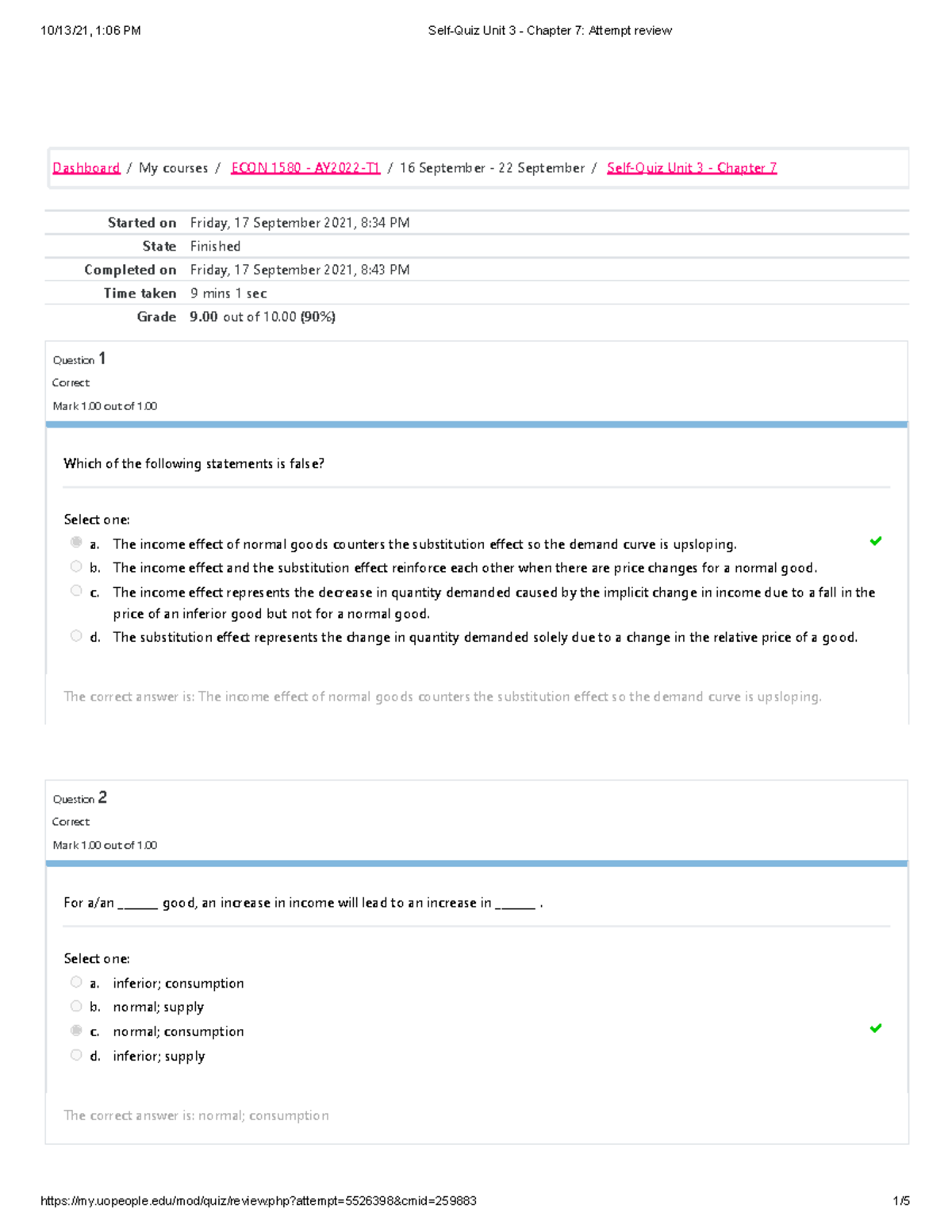 Self-Quiz ECON 1580 - Unit 3 Review - Chapter 7 Insights - Studocu